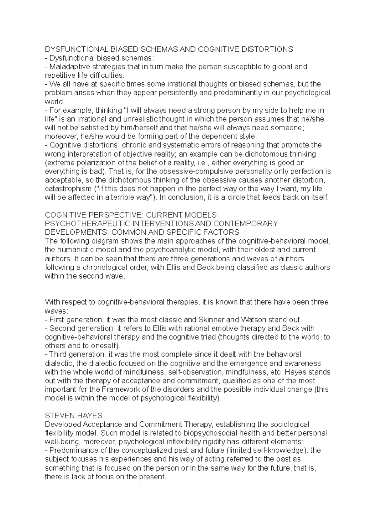 Dysfunctional Biased Schemas AND Cognitive Distortions - DYSFUNCTIONAL ...