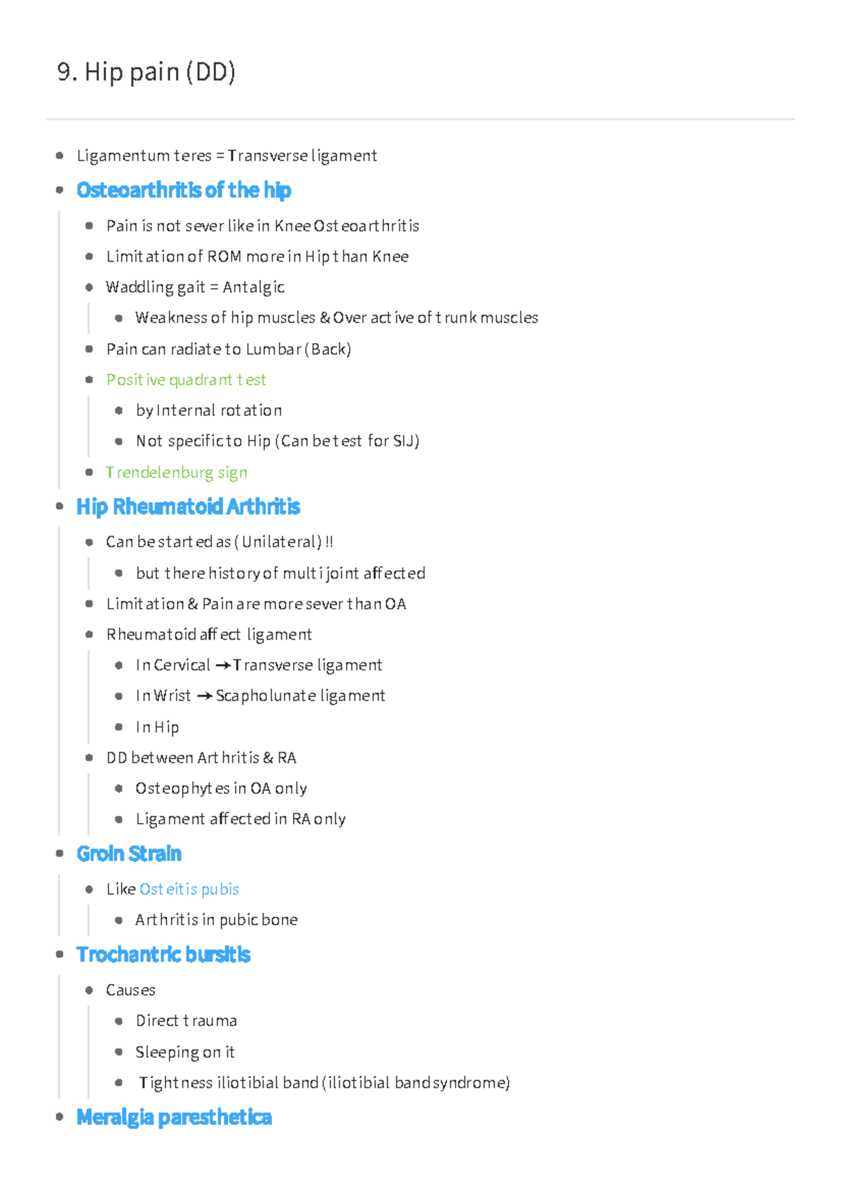 9. Hip pain (DD) - Physiology - 9. Hip pain (DD) Ligamentum teres = Transverse ligament - Studocu