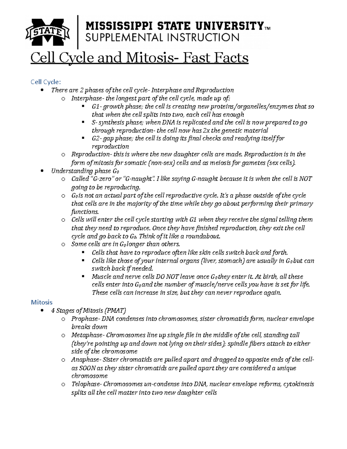 Bio1SI-Mitosisand Cell Cycle Quick Sheet - Cell Cycle and Mitosis- Fast ...