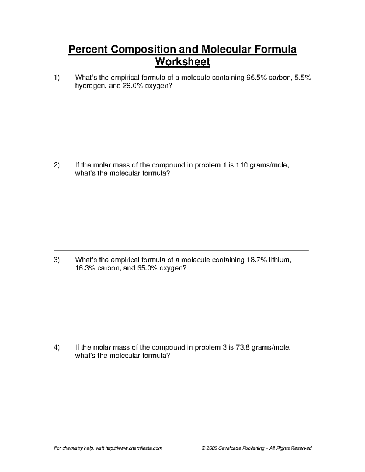 Percent>molec Formula - For chemistry help, visit chemfiesta © 2000 ...