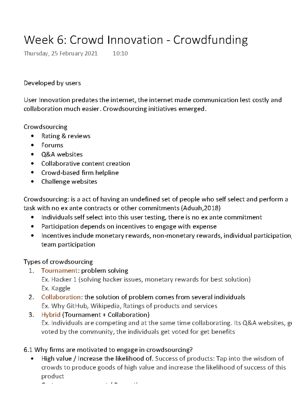 Week 6 Crowd Innovation - Crowdfunding - Developed by users User ...