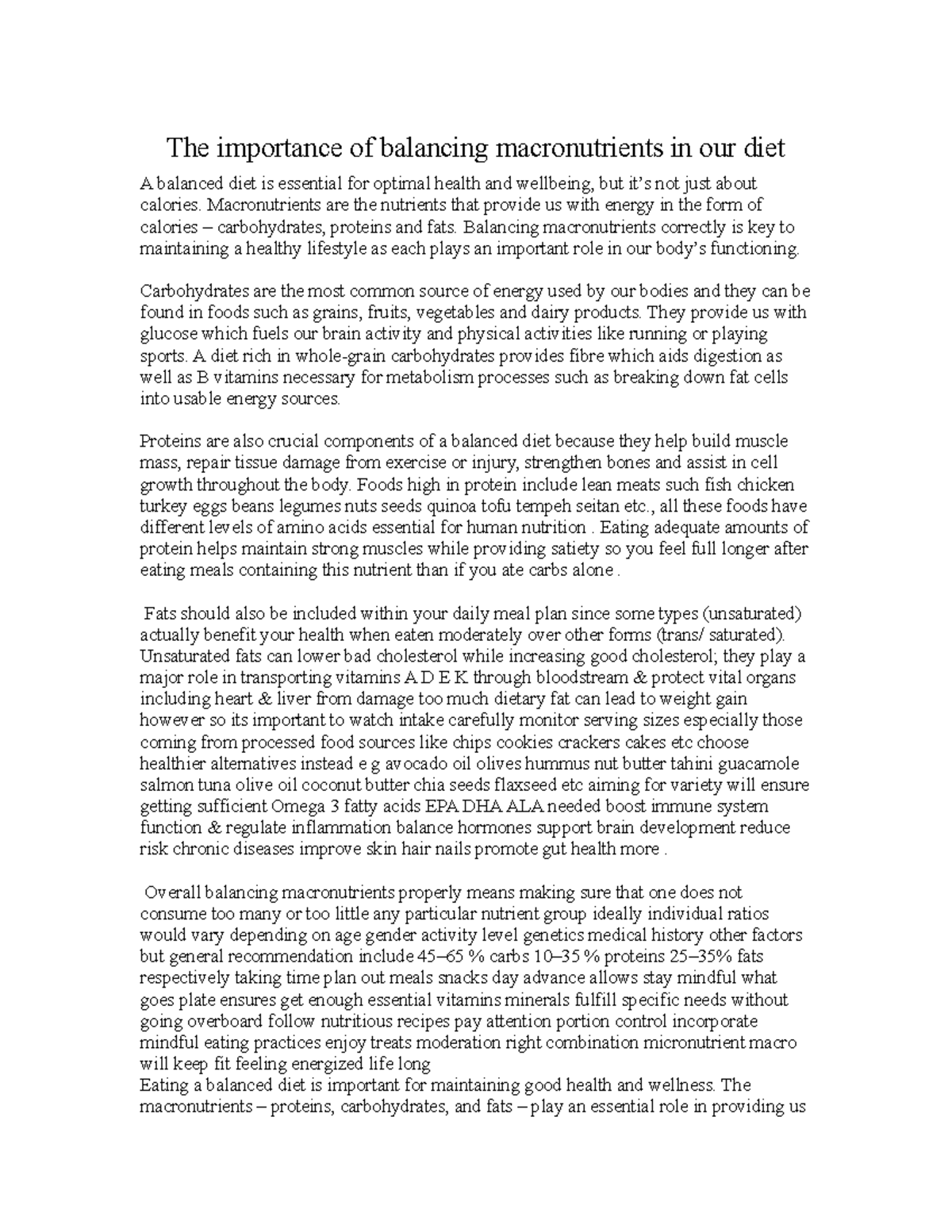 fundamentals of nutrition - The importance of balancing macronutrients ...