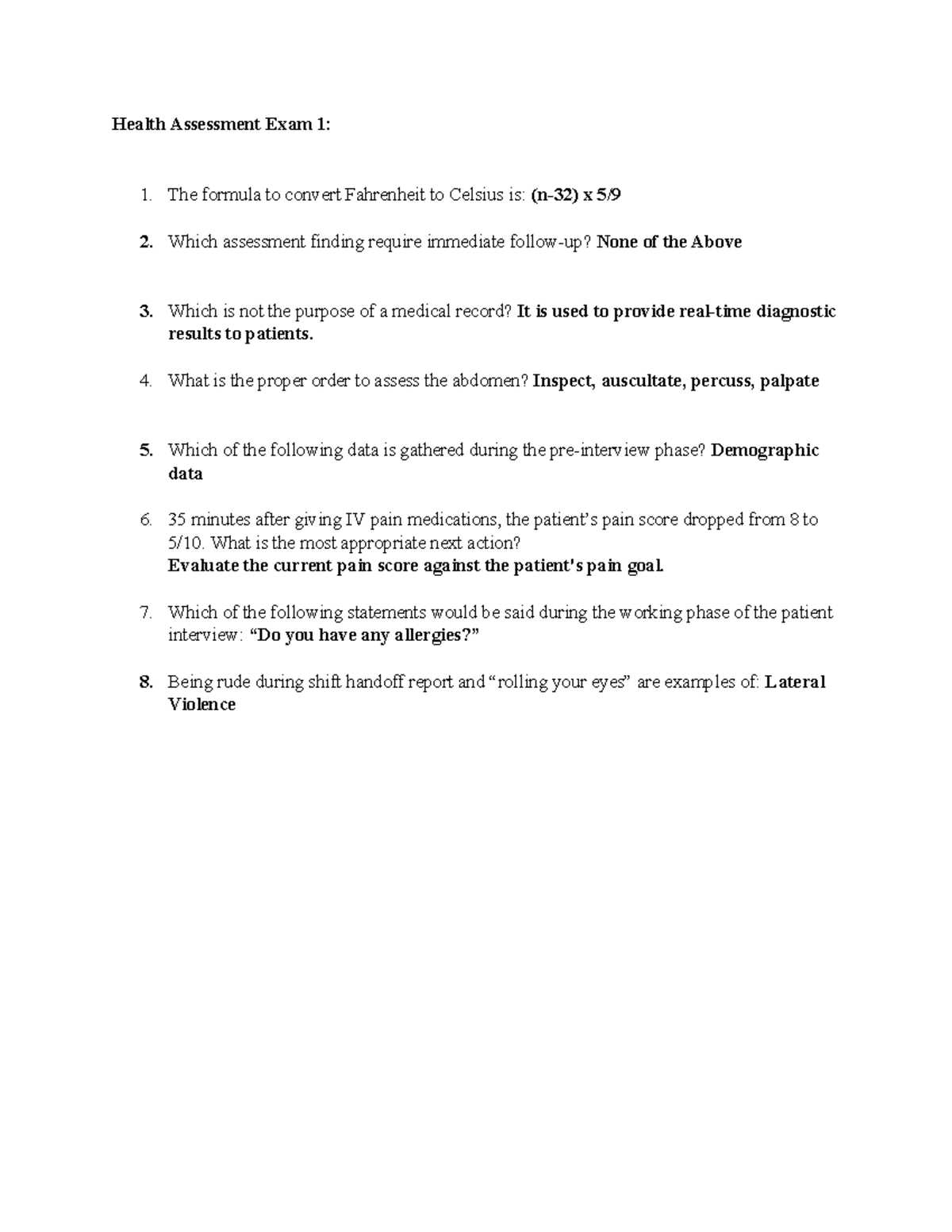 Health Assessment Exam 1 - What is the proper order to assess the ...