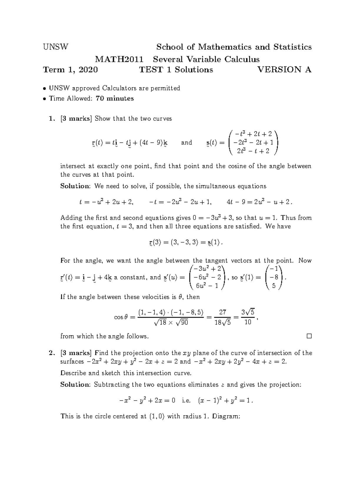 MATH2011 Test1 2020Solns - UNSW School of Mathematics and Statistics ...