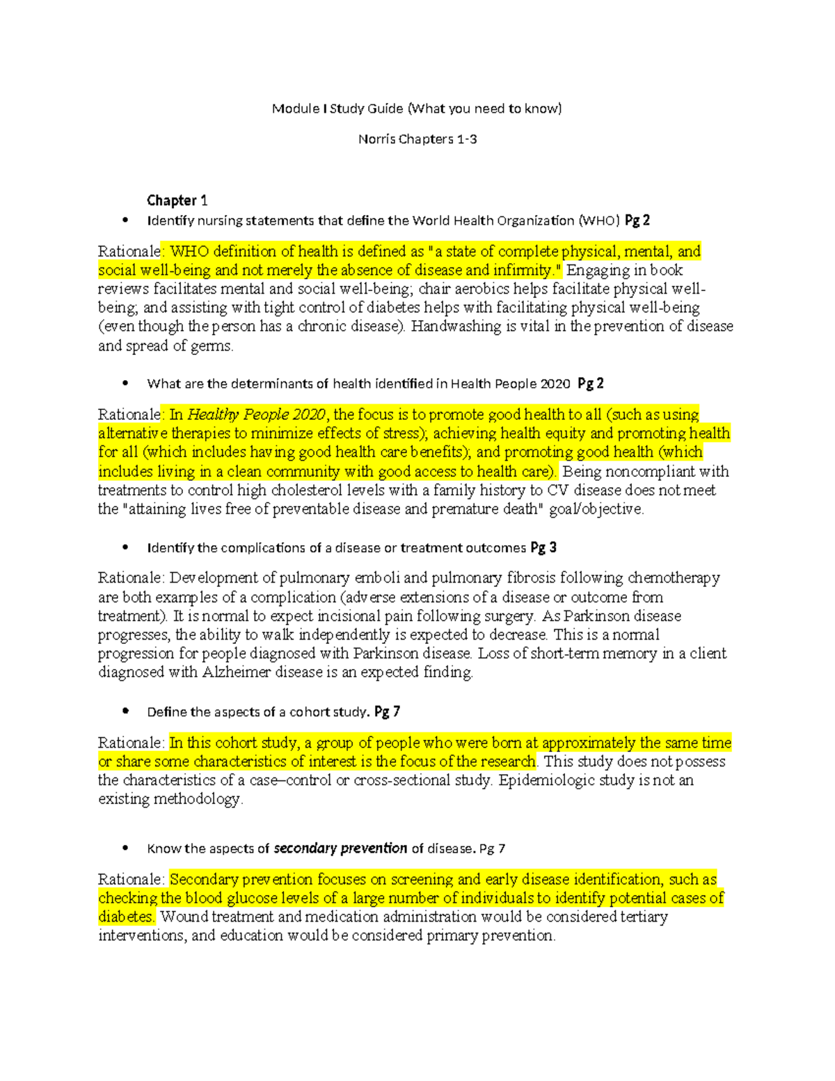 Patho Module I What you need to know - Module I Study Guide (What you ...