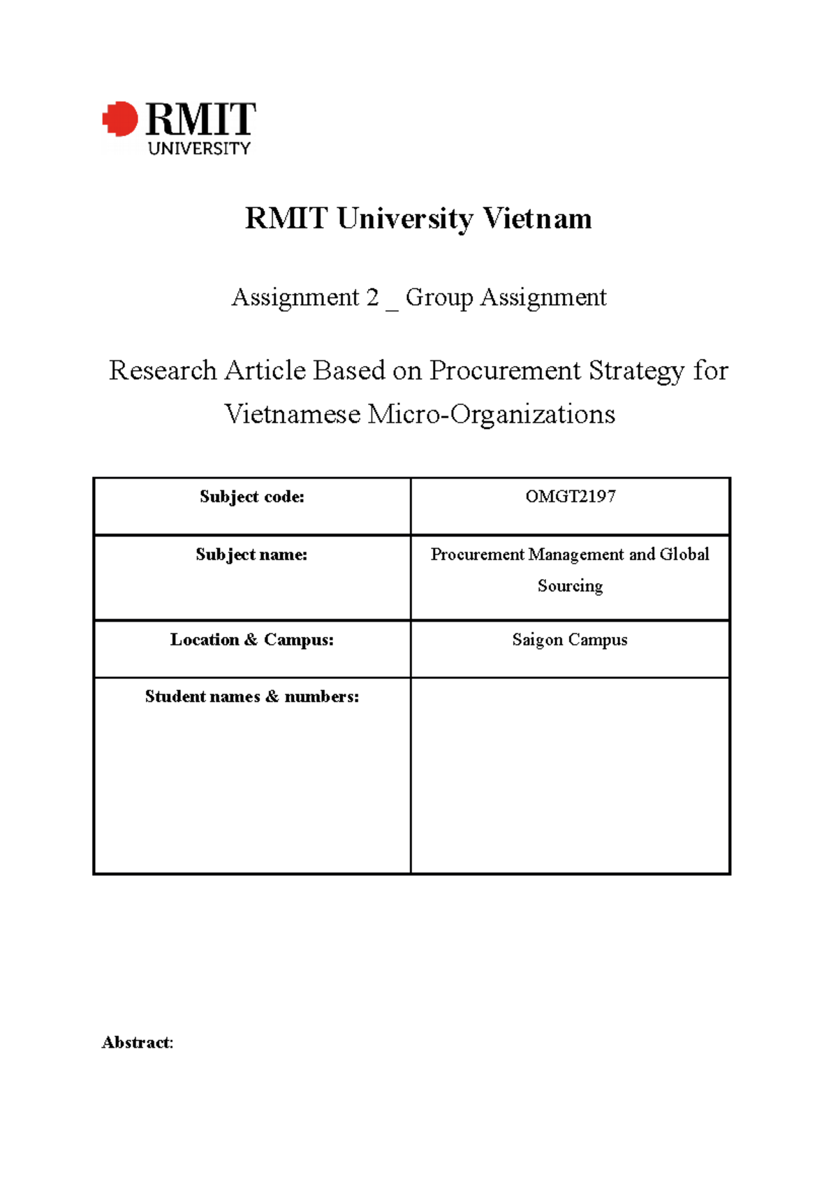 SGS Team05 G05 A02 1 - RMIT University Vietnam Assignment 2 _ Group ...