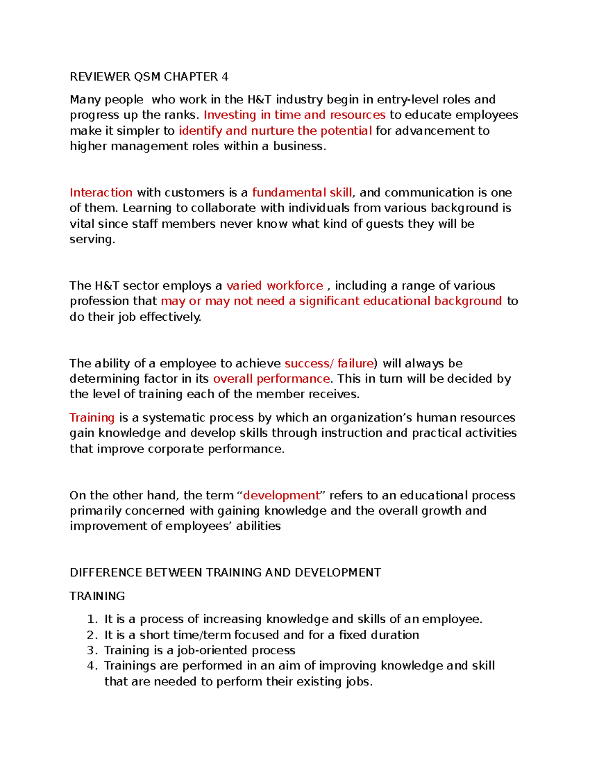 QSM Reviewer - none - REVIEWER QSM CHAPTER 4 Many people who work in the H&T industry begin in ...