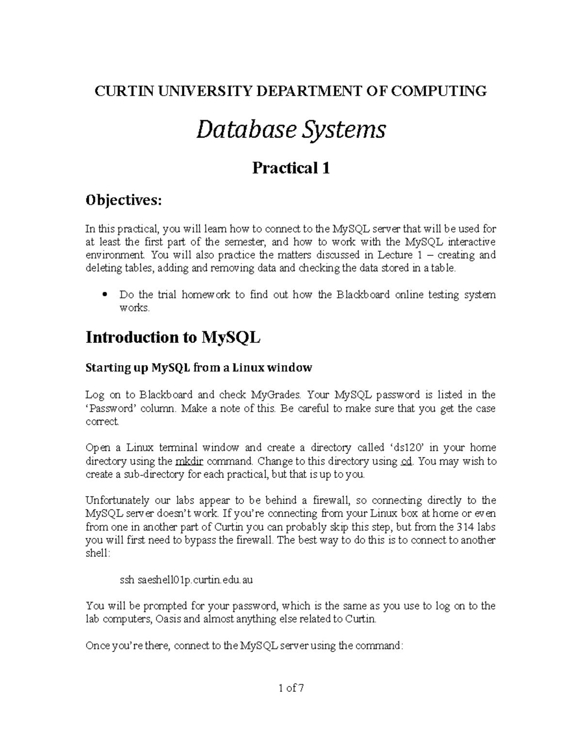 DS2015 P01 - SQL Tables - CURTIN UNIVERSITY DEPARTMENT OF COMPUTING ...