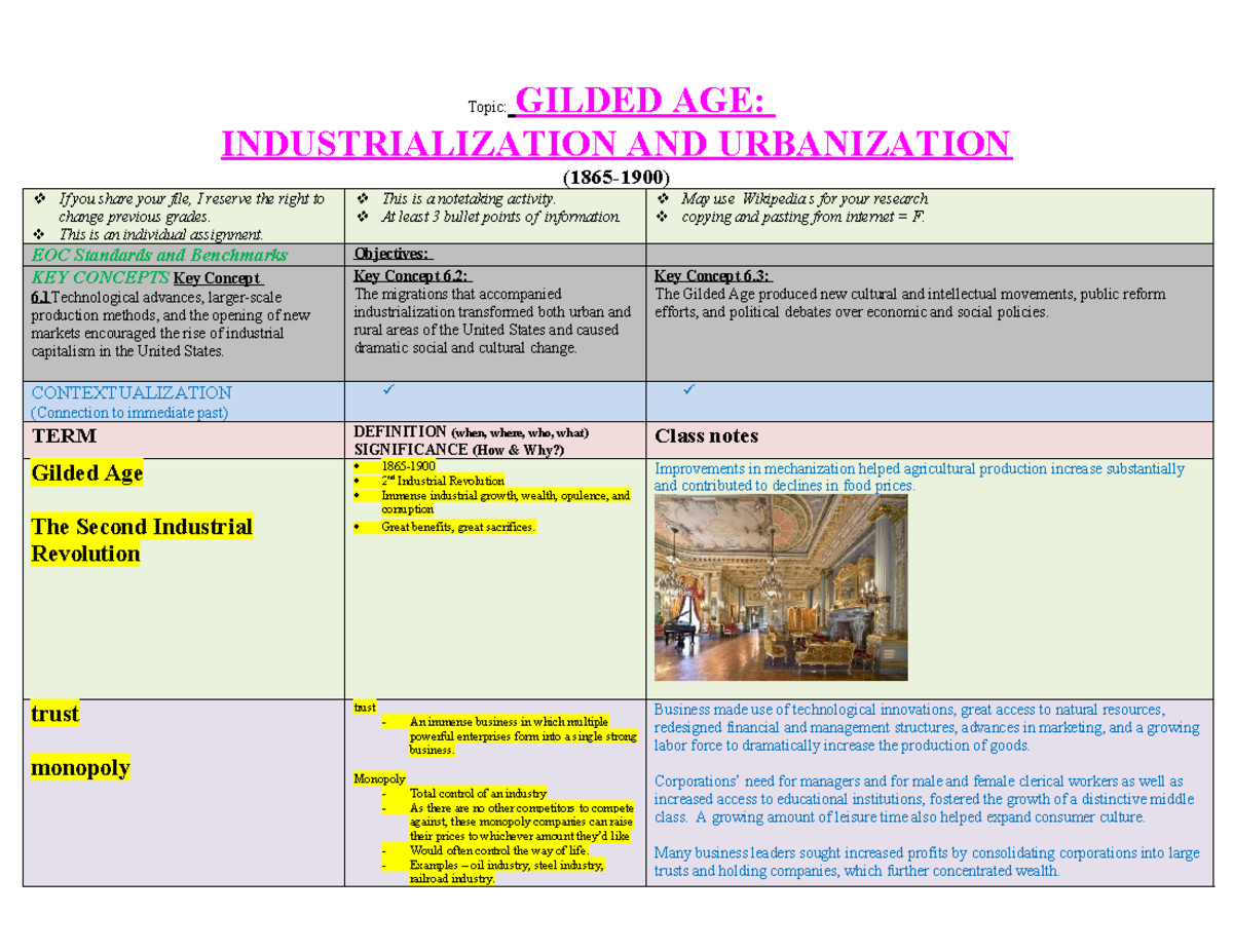 08 Gilded AGE - Topic: GILDED AGE: INDUSTRIALIZATION AND URBANIZATION ...