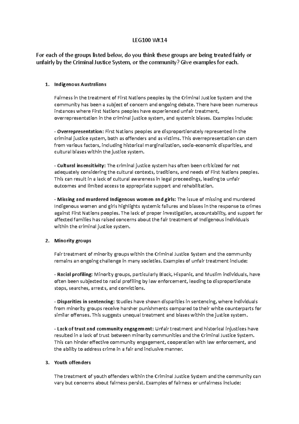 LEG100 WK14 - Notes to WK14 - LEG100 WK For each of the groups listed ...