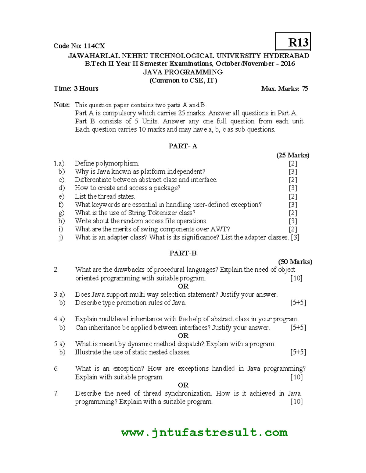 Java Q4 Java Notes Code No 114cx R Jawaharlal Nehru Technological University Hyderabad B Ii