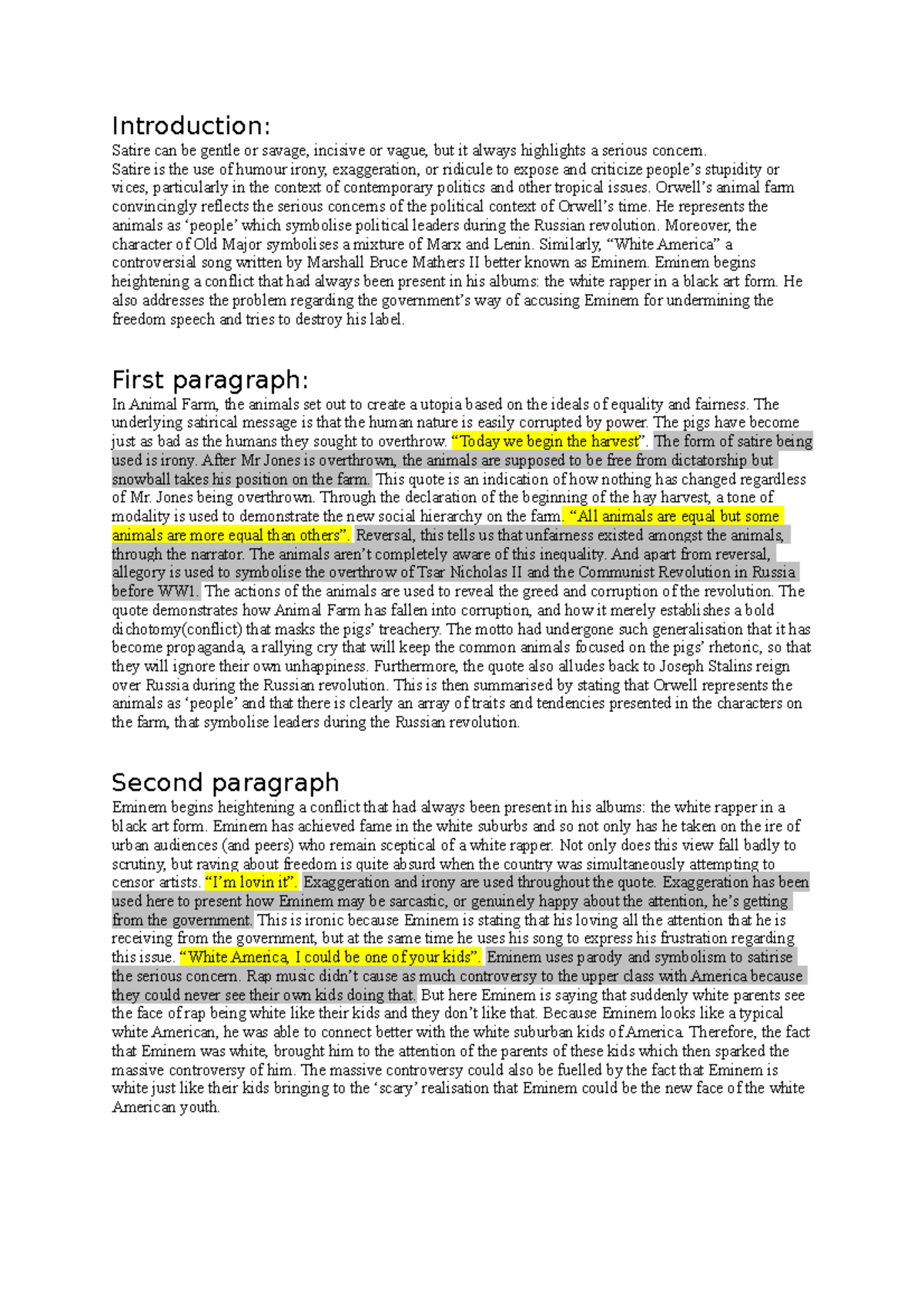 Animal Farm Essay - Assignment (Sohana) - Introduction: Satire can be ...