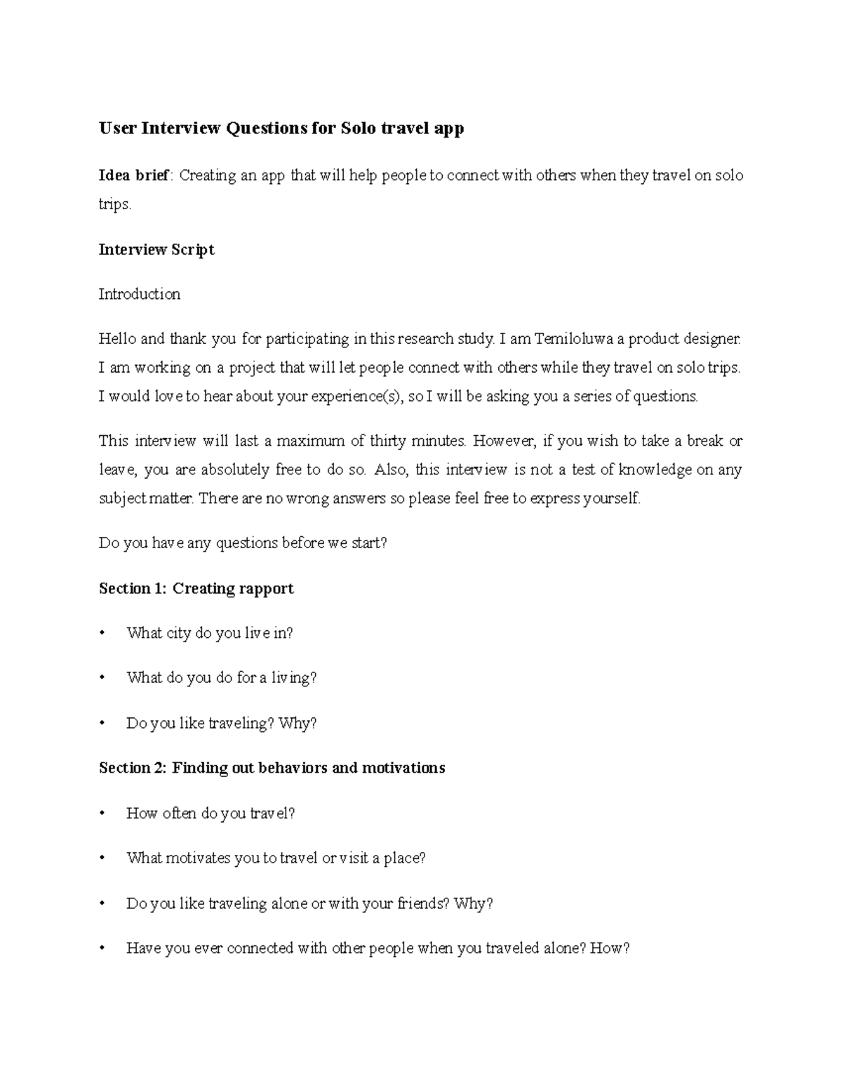 Solo travel app User interview - User Interview Questions for Solo ...