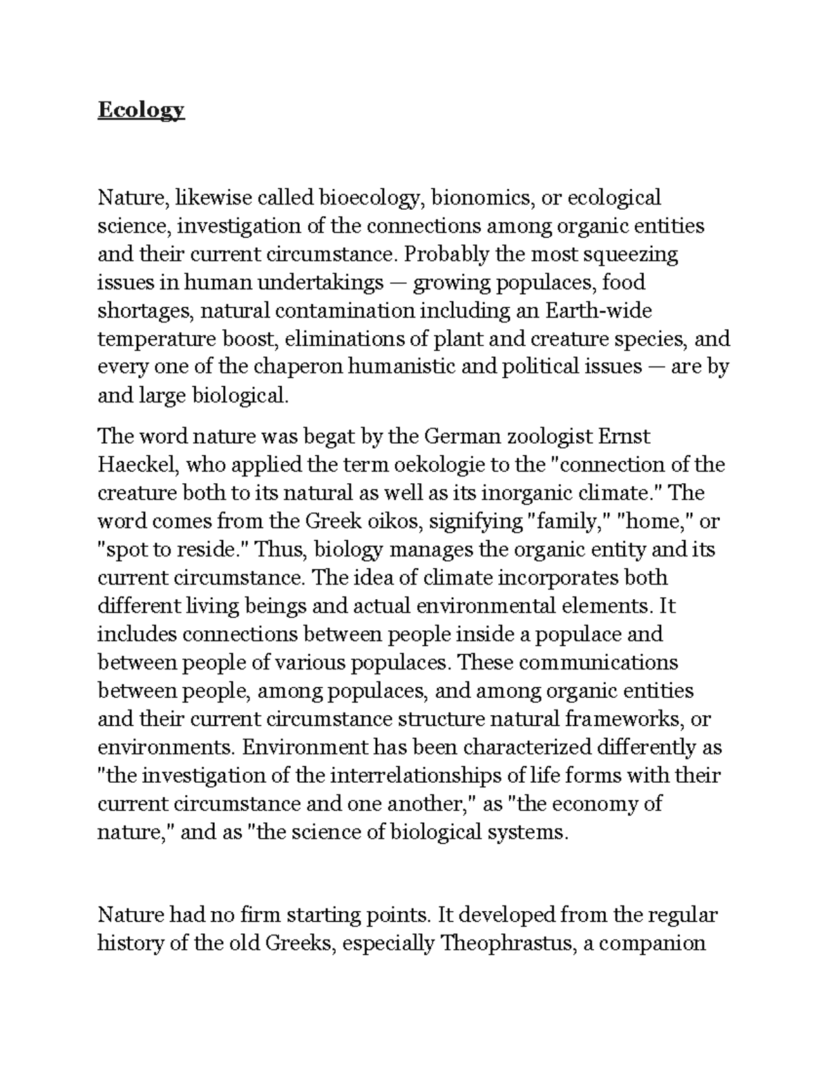 Ecology - Ecology Nature, likewise called bioecology, bionomics, or ...