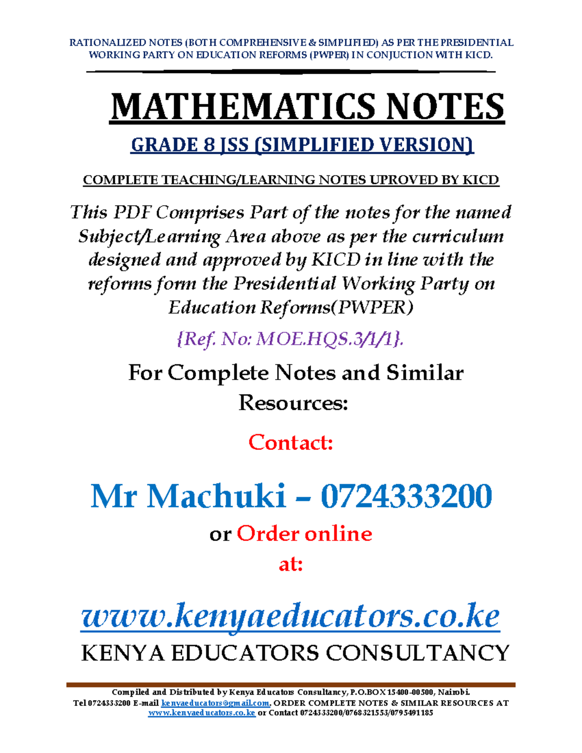 MAT Grade 8 JSS Simplified Notes - RATIONALIZED NOTES (BOTH ...
