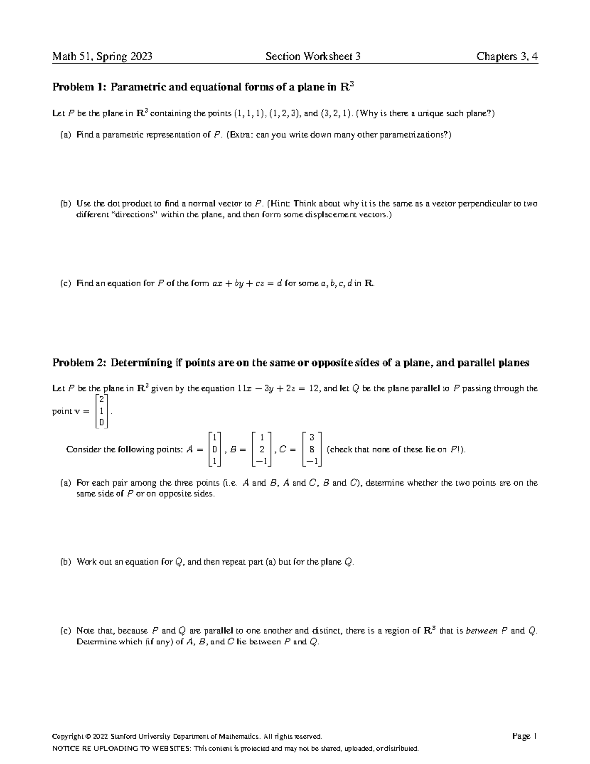 Math 51 Week 2 Discussion Worksheet 2 - Math 51, Spring 2023 Section ...