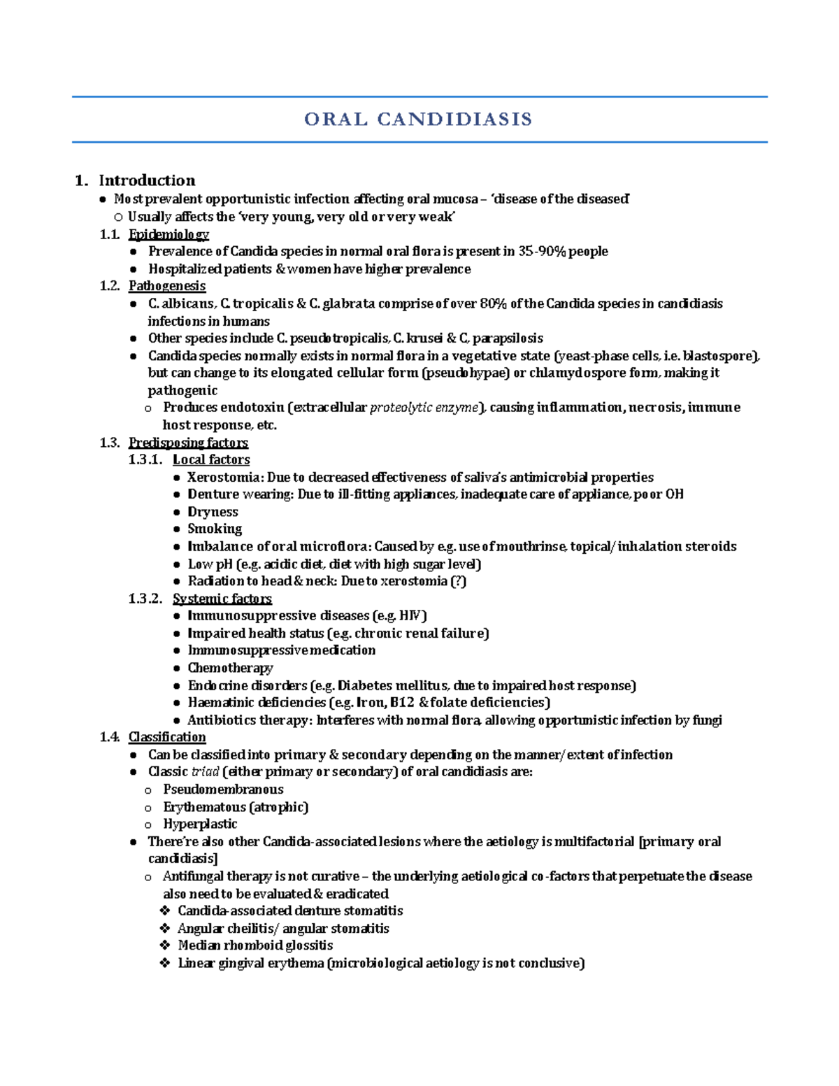 Oral Candidiasis (& denture stomatitis) - O R A L CA ND ID IAS IS 1 ...