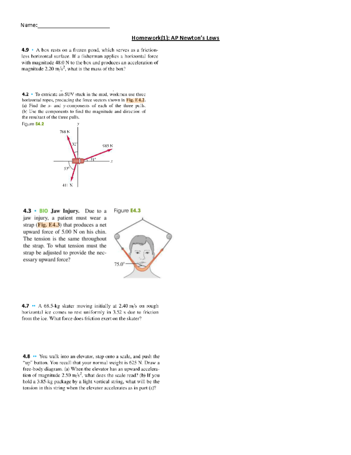 Newton's Laws AP Homework - MATH245 - Name ...