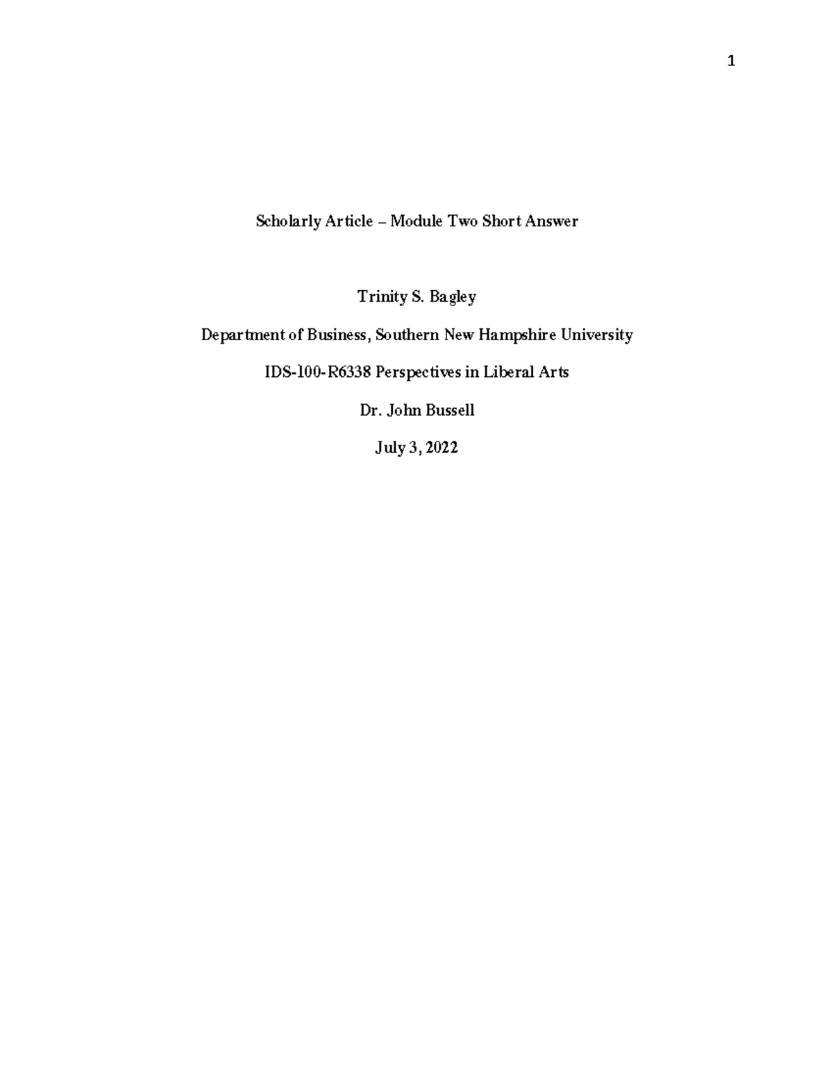 Scholarly Article - Module two article - 1 Scholarly Article – Module ...