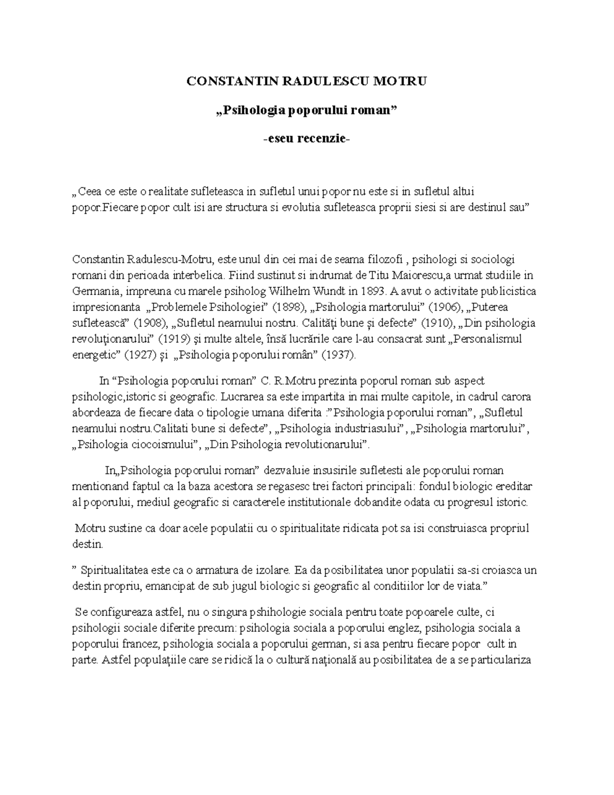 Constantin Radulescu Motru - CONSTANTIN RADULESCU MOTRU „Psihologia ...