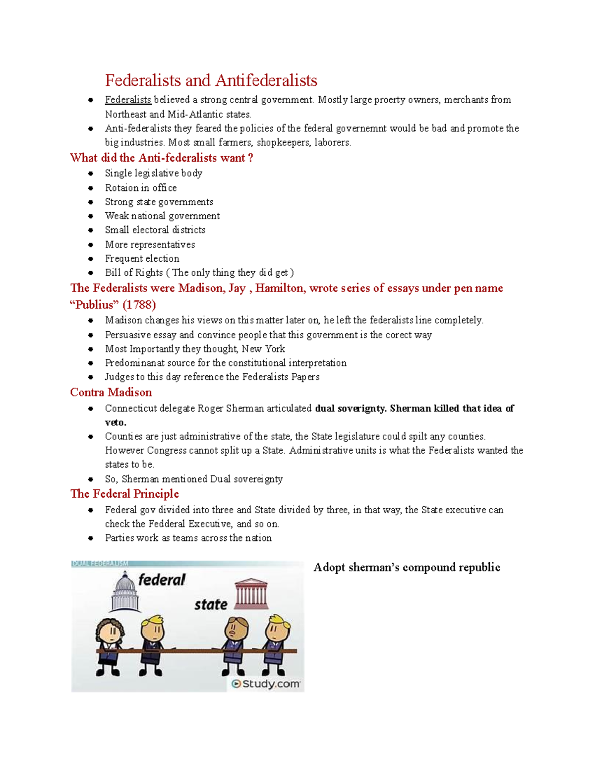 Aug 31 notes - Federalists and Antifederalists Federalists believed a ...