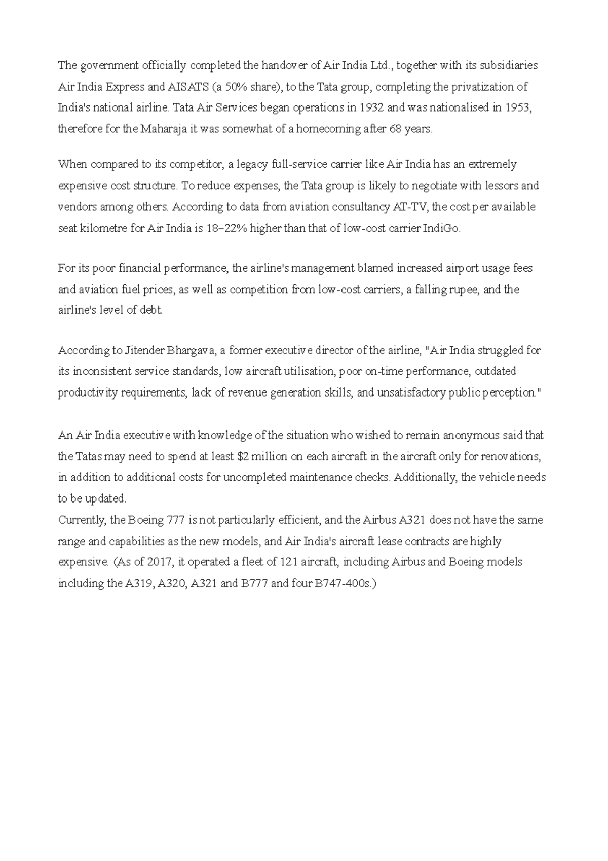 Micro cia 3 - conclusion part and how to make air India better - The ...