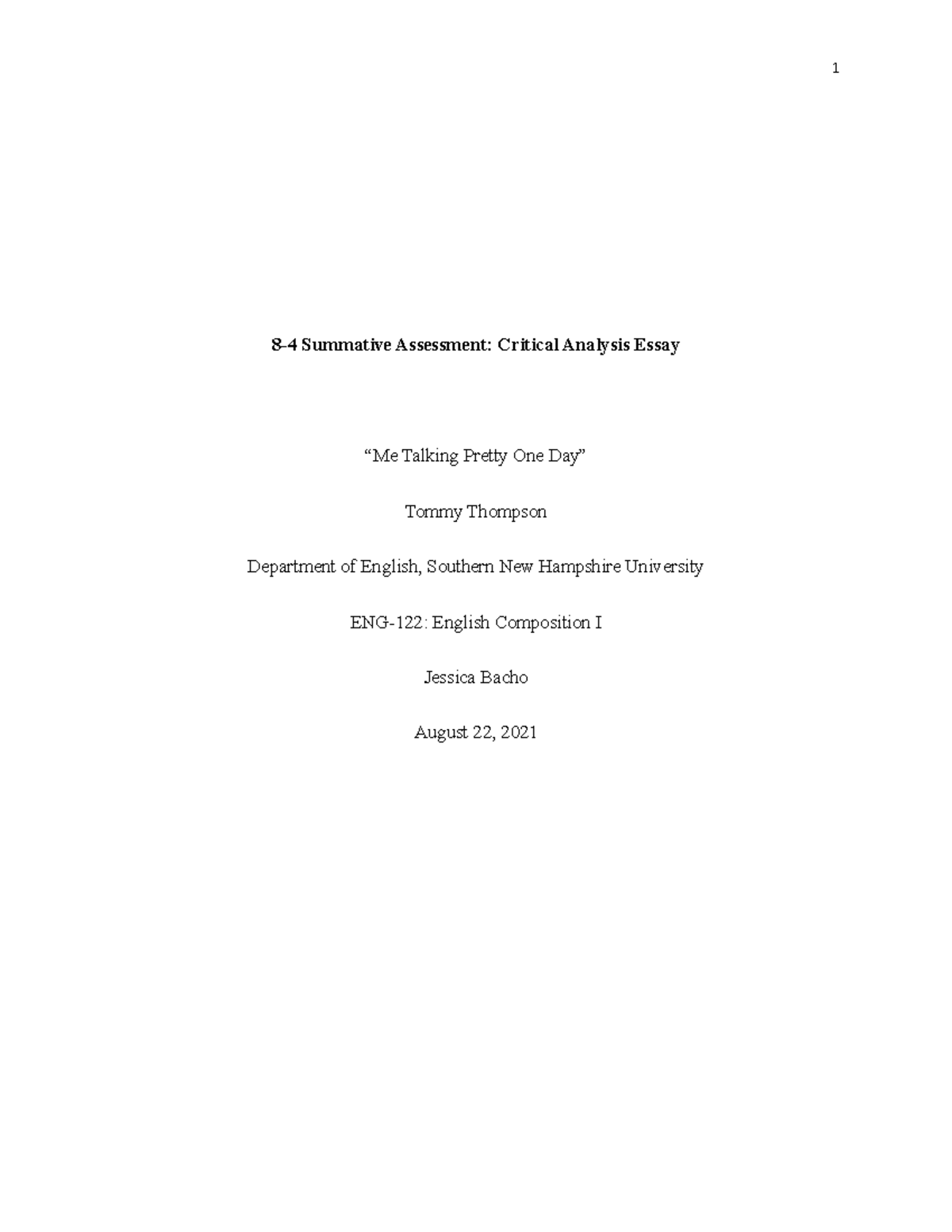 8-4 Summative Assessment Part Two: Critical Analysis Essay - 8-4 ...