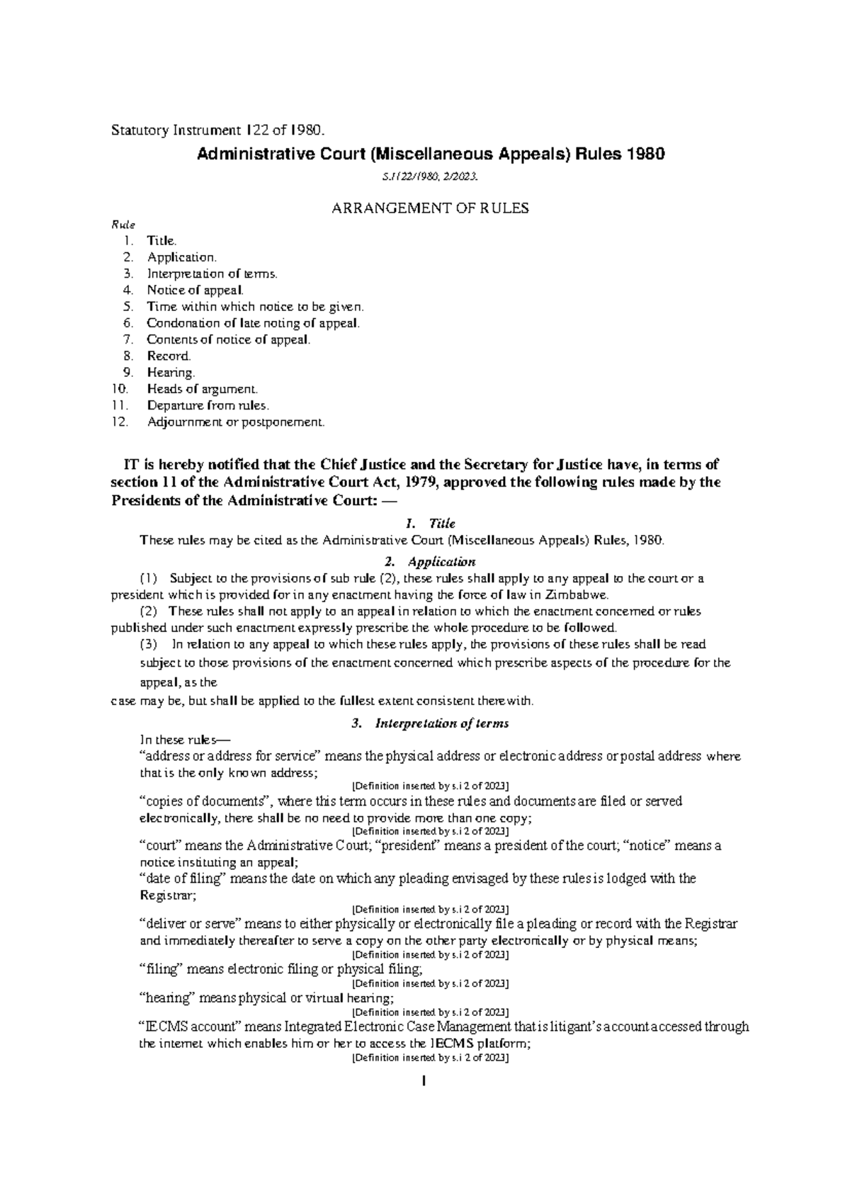 Adminicourtappeals - the - Statutory Instrument 122 of 1980 ...