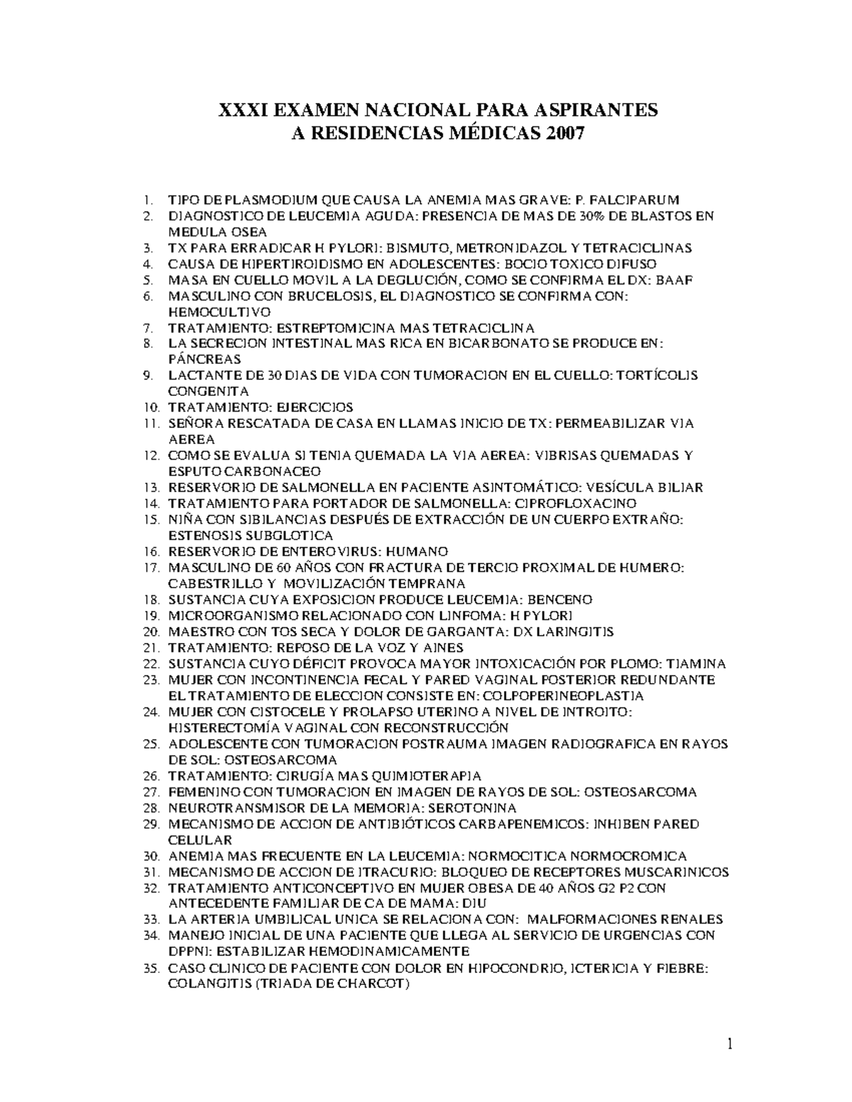 Enarm 2007 - resumen - XXXI EXAMEN NACIONAL PARA ASPIRANTES A ...