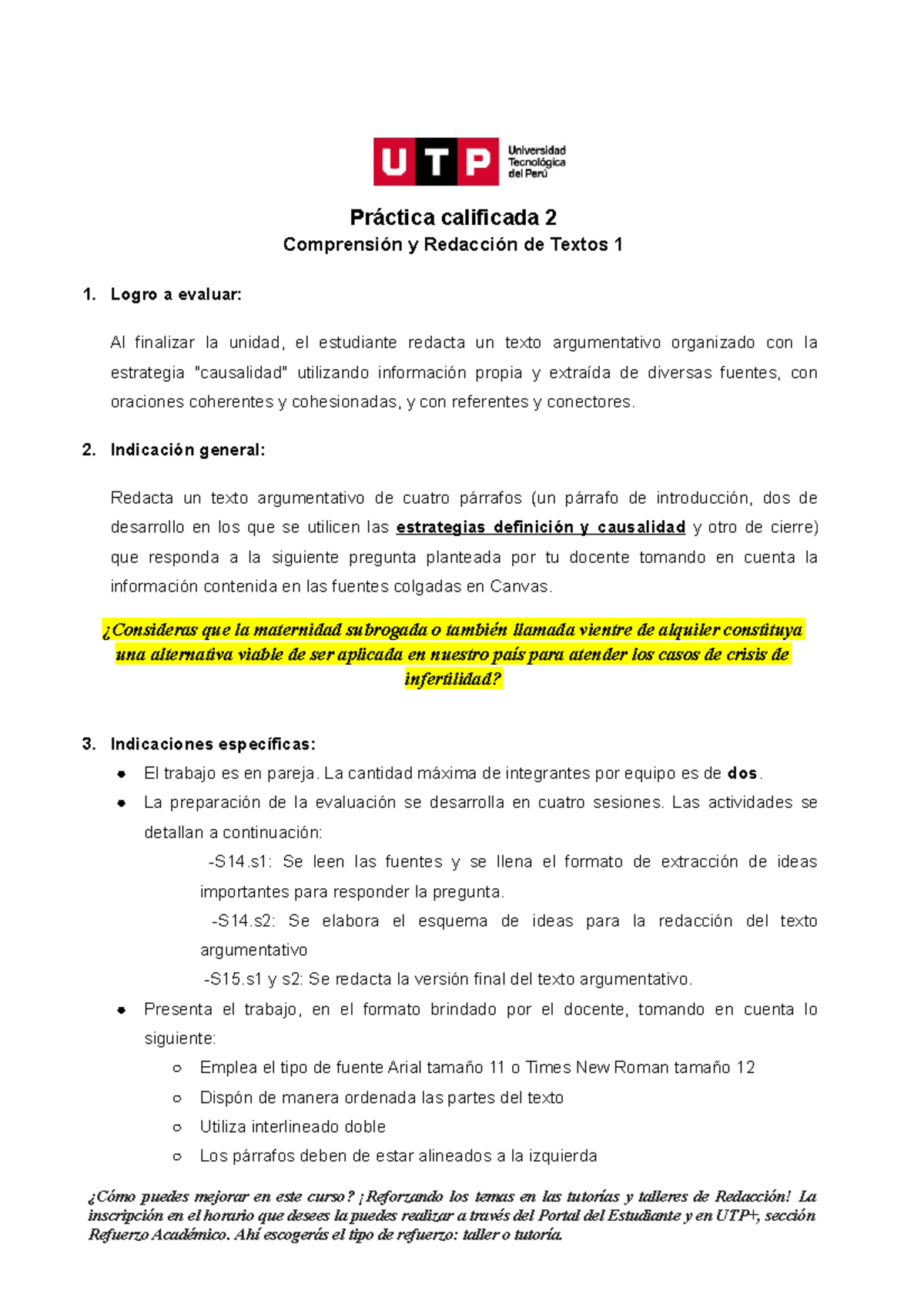 GC N01I PC2Consigna 22C1M (PC3) - Práctica calificada 2 Comprensión y Redacción de Textos 1 ...