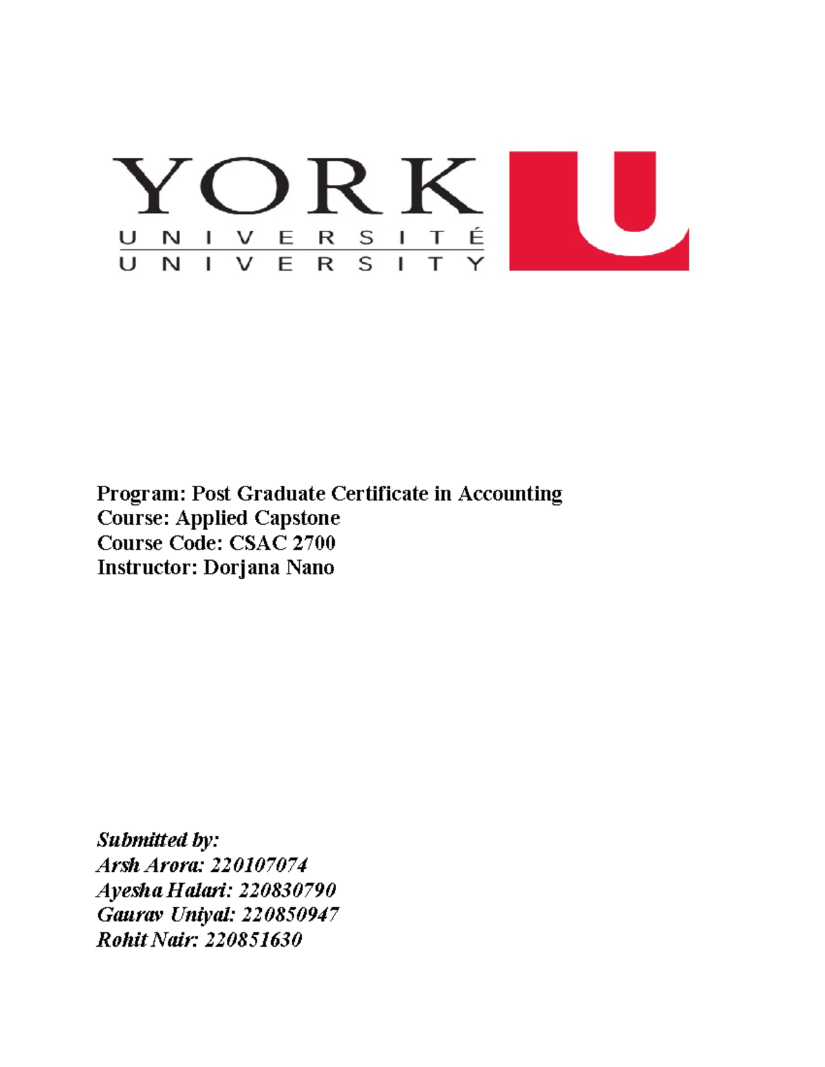 Project 5 - Program: Post Graduate Certificate in Accounting Course ...