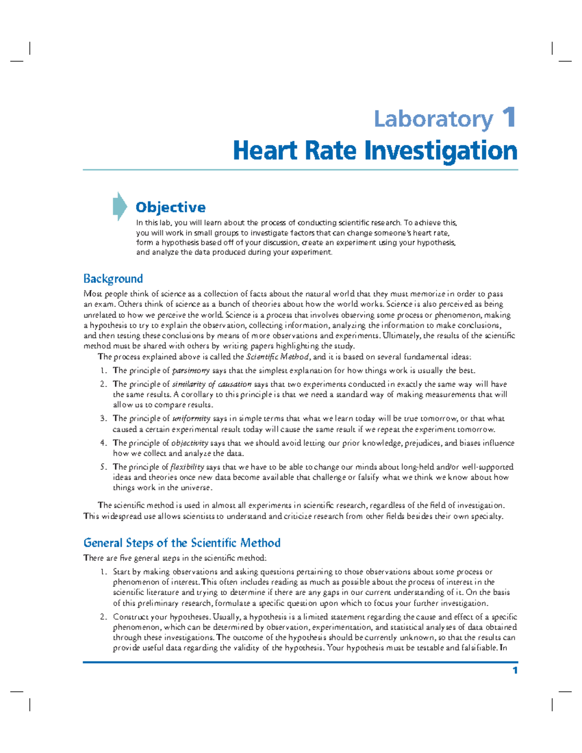 Heart Rate Lab Excerpt - 1 Laboratory 1 Heart Rate Investigation ...