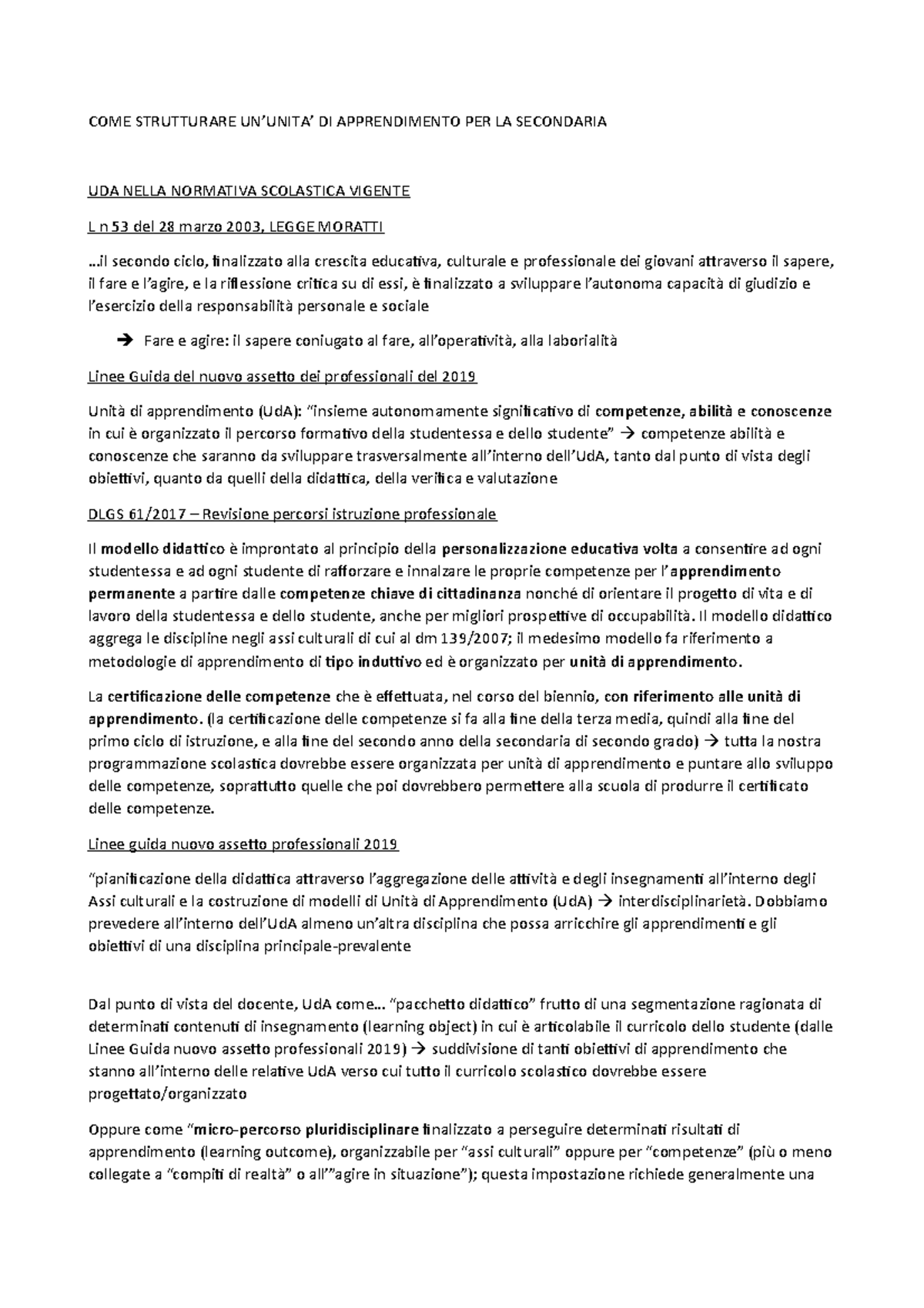 Riassunto webinar Ud A Bagnariol - COME STRUTTURARE UN’UNITA’ DI ...