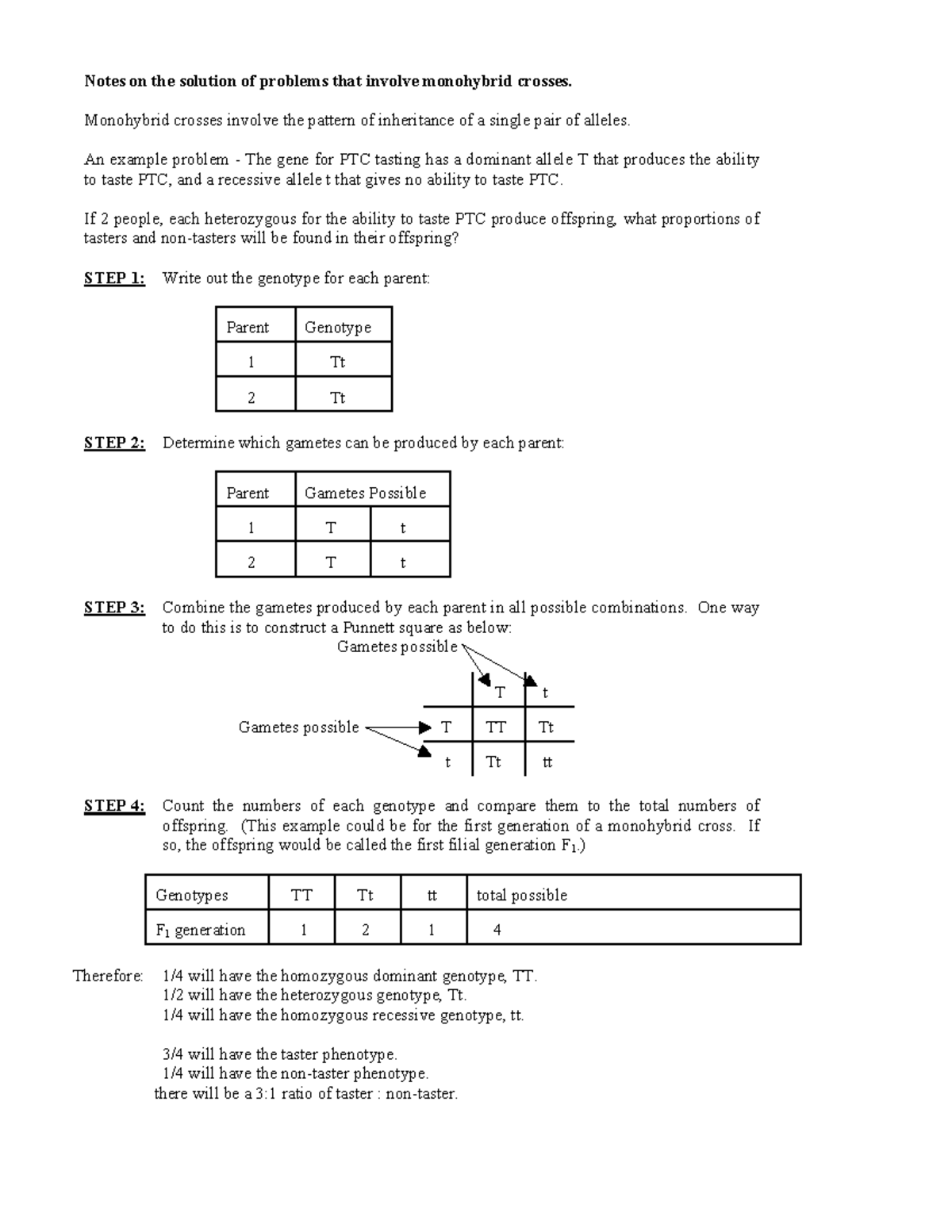 Genetics Problem Set - Notes on the solution of problems that involve ...