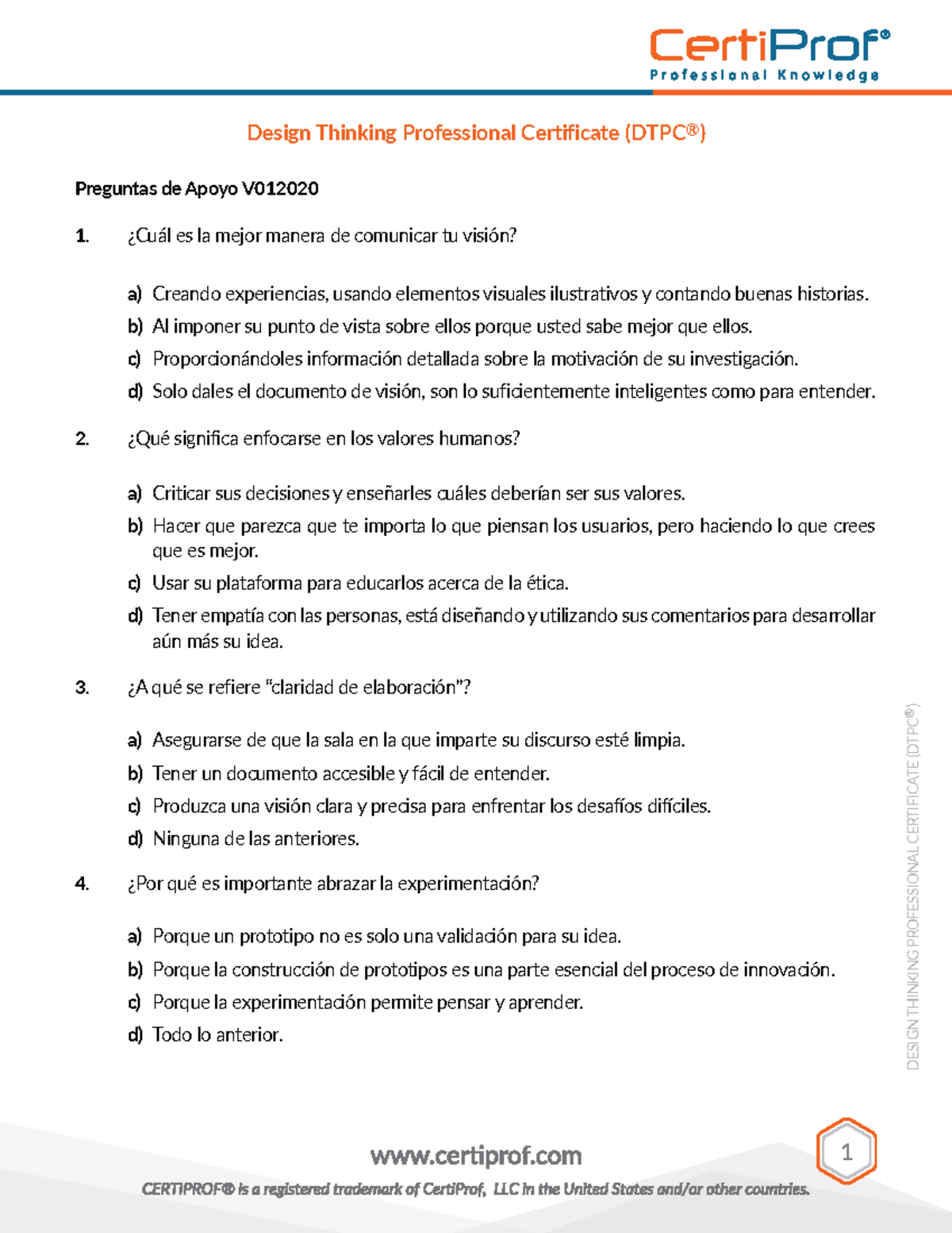 Preguntas de Apoyo DTPC(R) V012020 A SP - DESIGN THINKING PROFESSIONAL ...