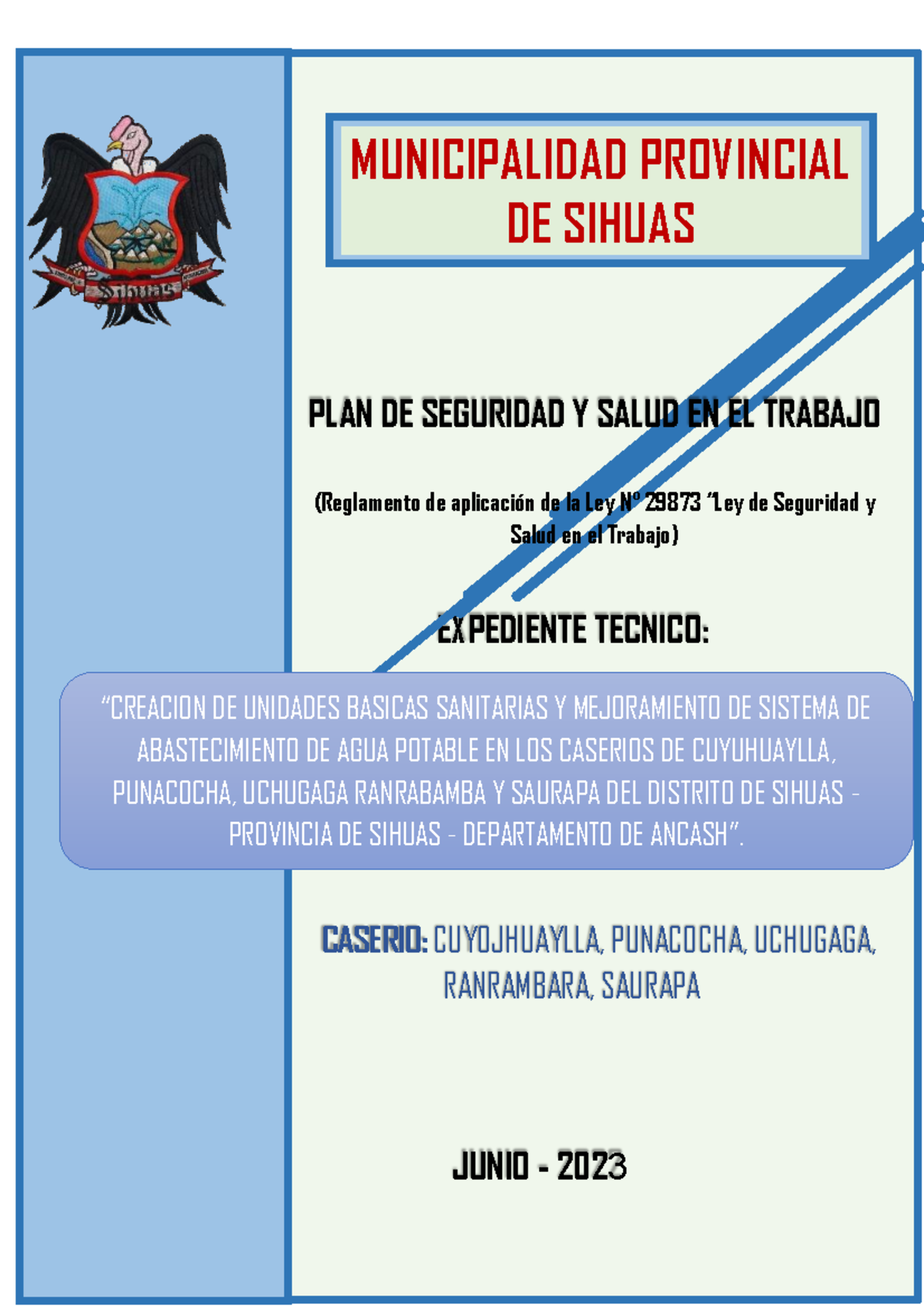 1. Plan de Seguridad y Salud en el Trabajo - EXPEDIENTE TECNICO: PLAN DE SEGURIDAD Y SALUD EN EL ...