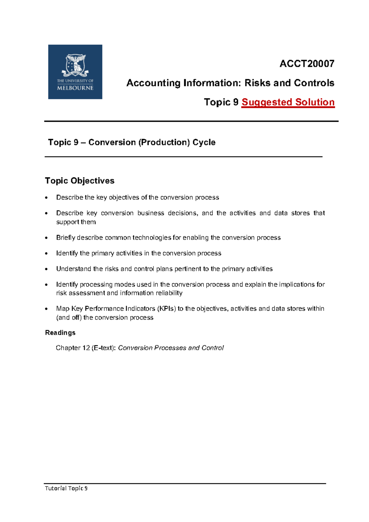 Acct20007 Tutorial Topic 9 Solution Warning Tt Undefined Function