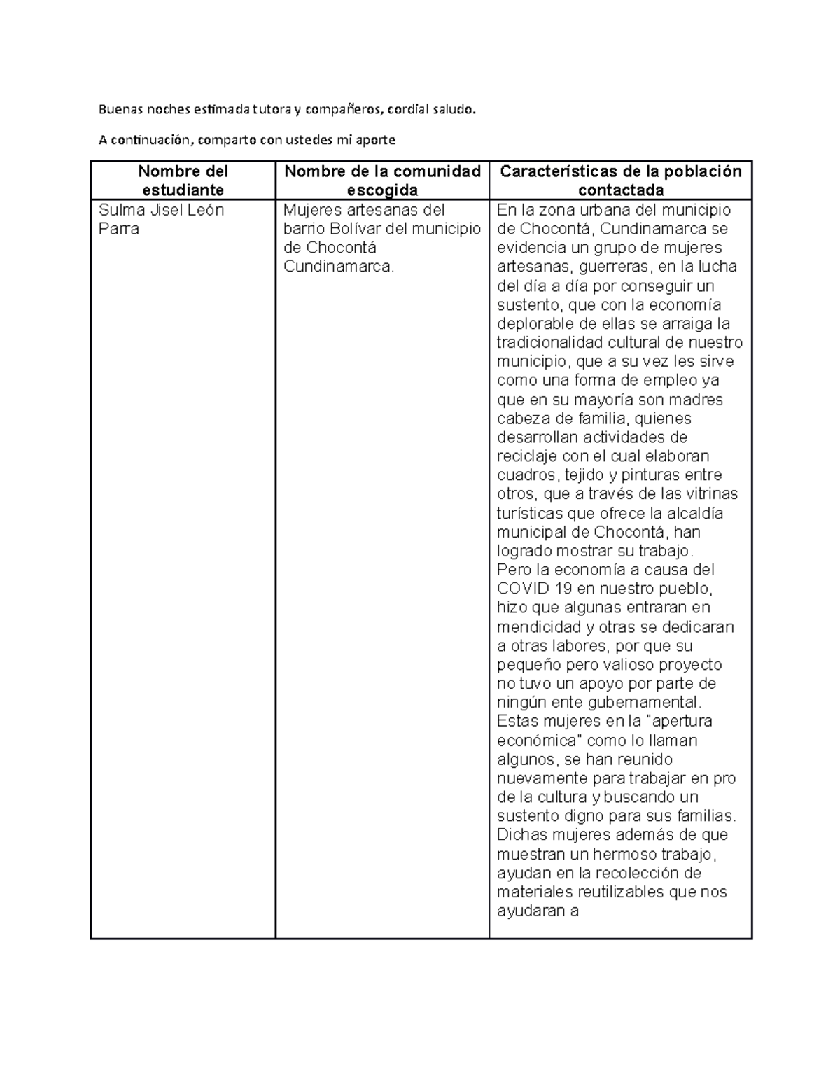 Cuadro grupal colaborativo comunitario UNAD - Buenas noches estimada ...
