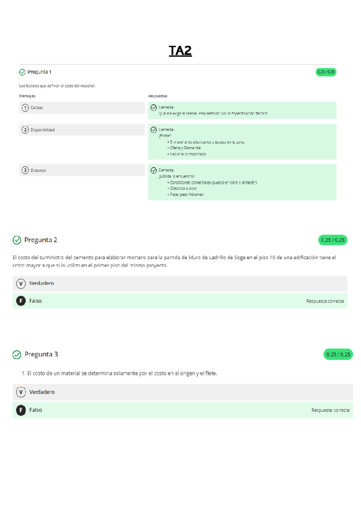 TA2 - sg sdg sgsd bsbv s gsgs dg - TA2 Pregunta 1 Los factores que definen el costo del material ...