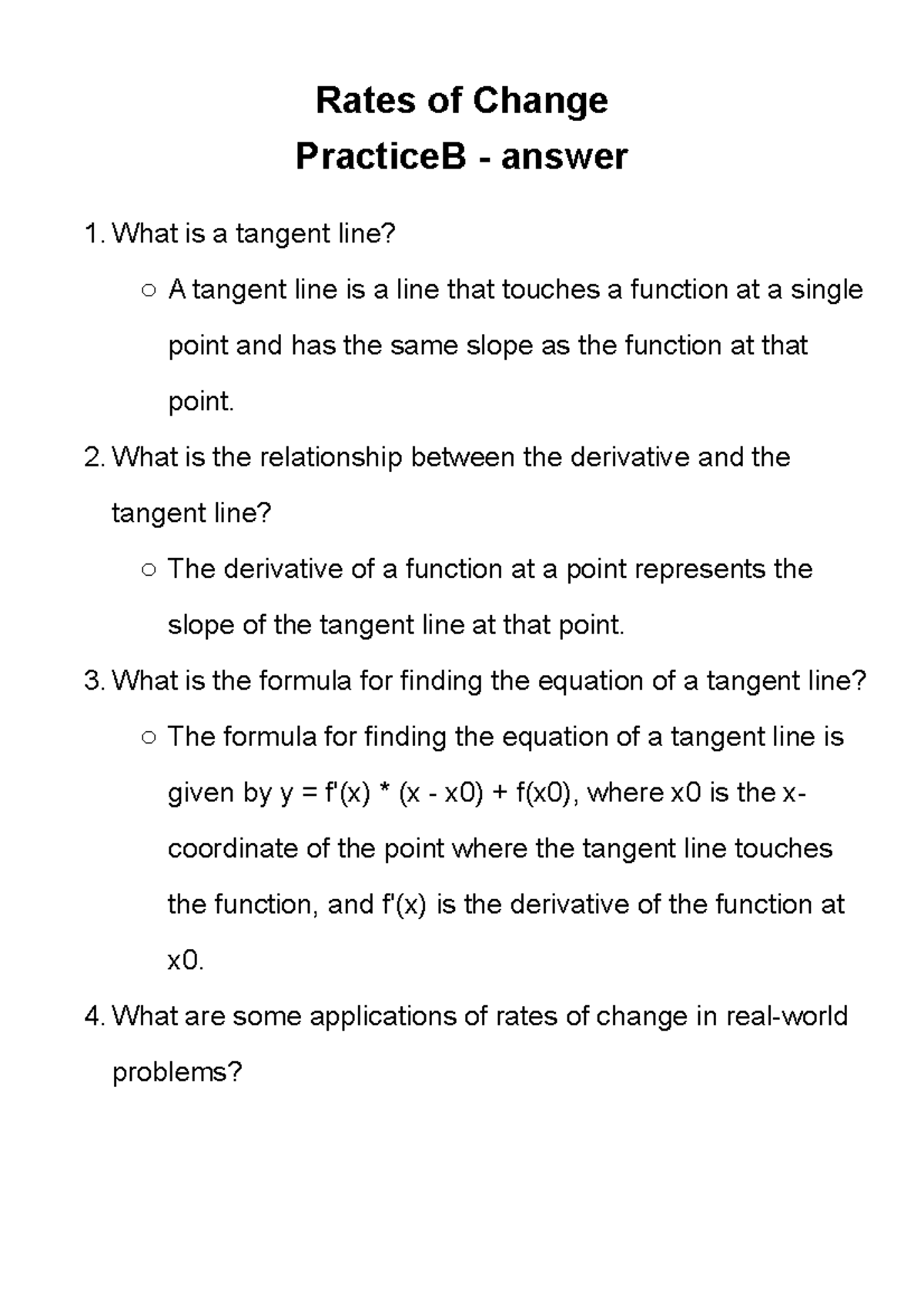 Rates of Change Practice B - answer - Rates of Change PracticeB ...