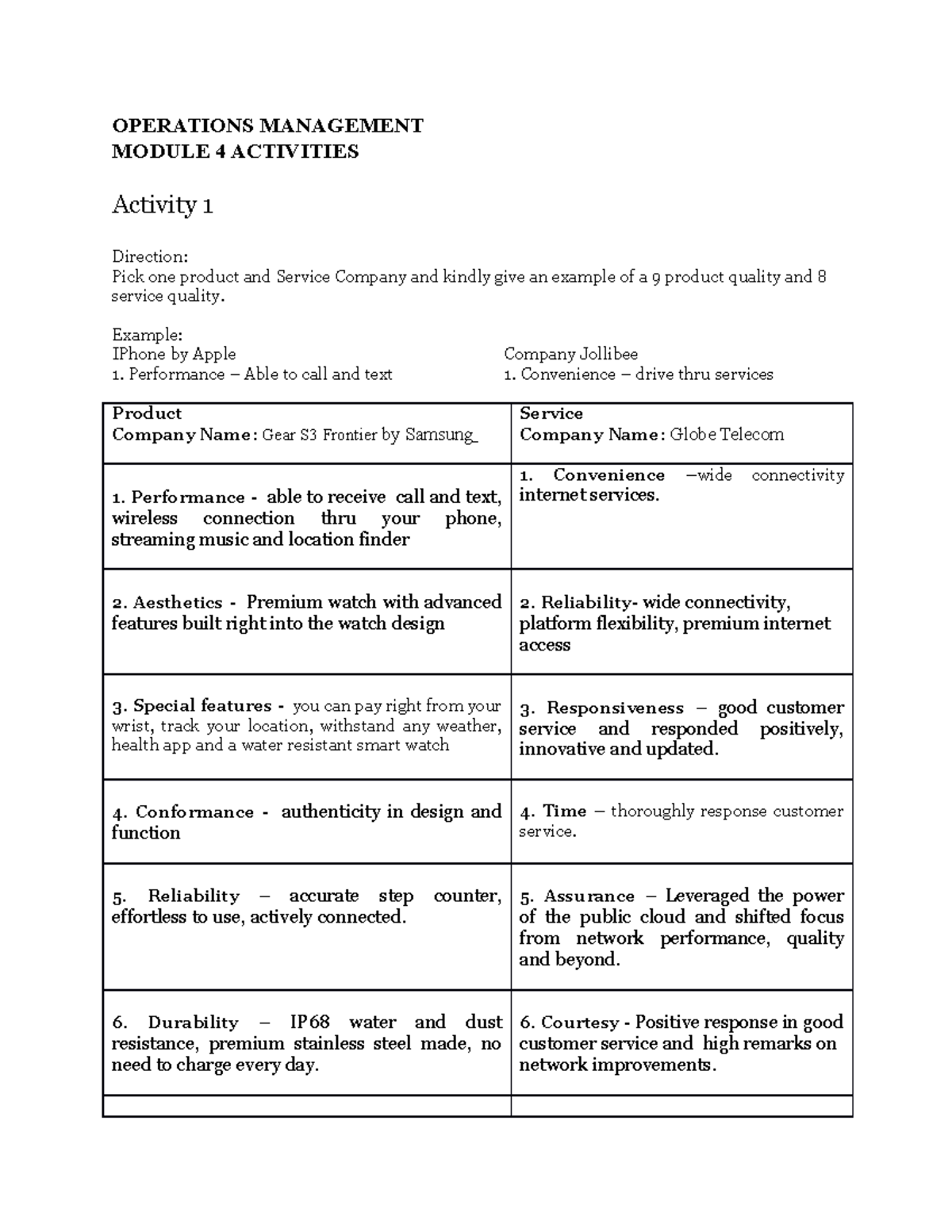 Operations Management Module 4 Activities - OPERATIONS MANAGEMENT ...