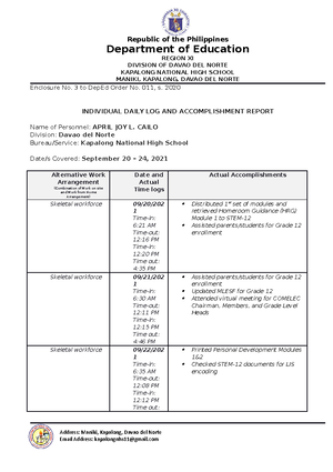 Daily Lesson PLAN During Periodical TEST First Quarter - Republic of ...