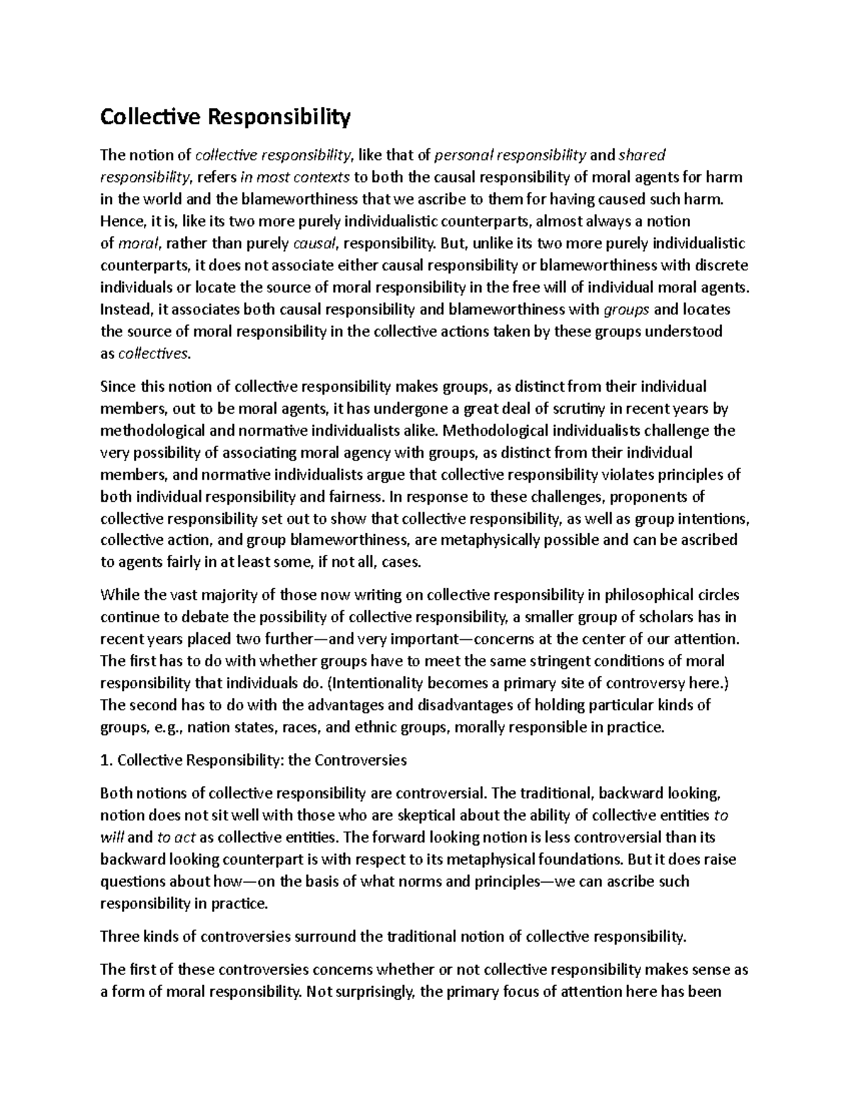 Lecture in Collective Responsibility - Collective Responsibility The ...