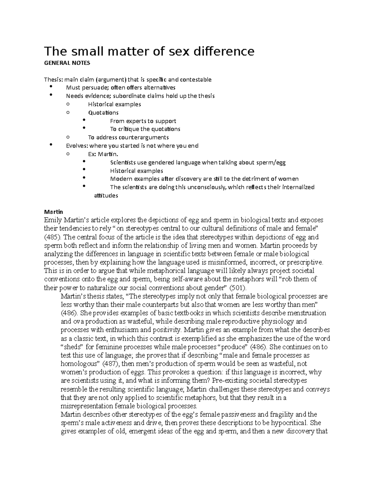 The small matter of sex difference - lecture notes 4 - The small matter ...