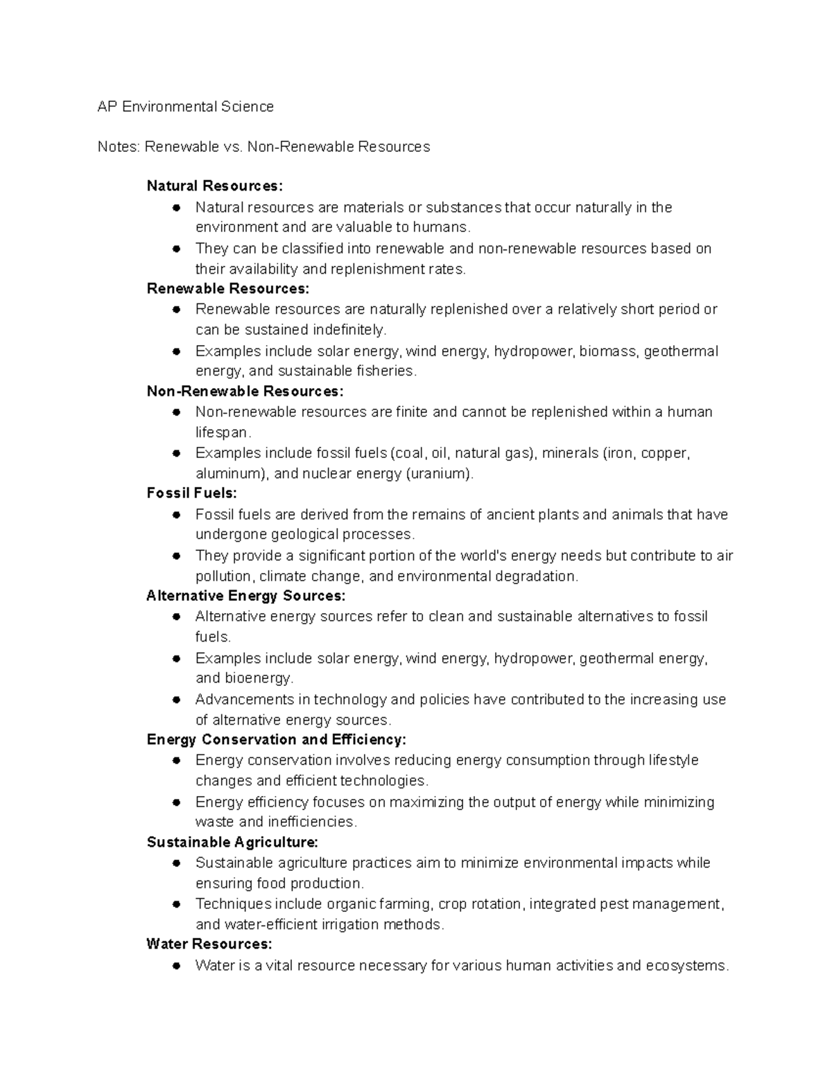 AP Environmental Science - Renewable vs. Non-Renewable Resources - AP ...