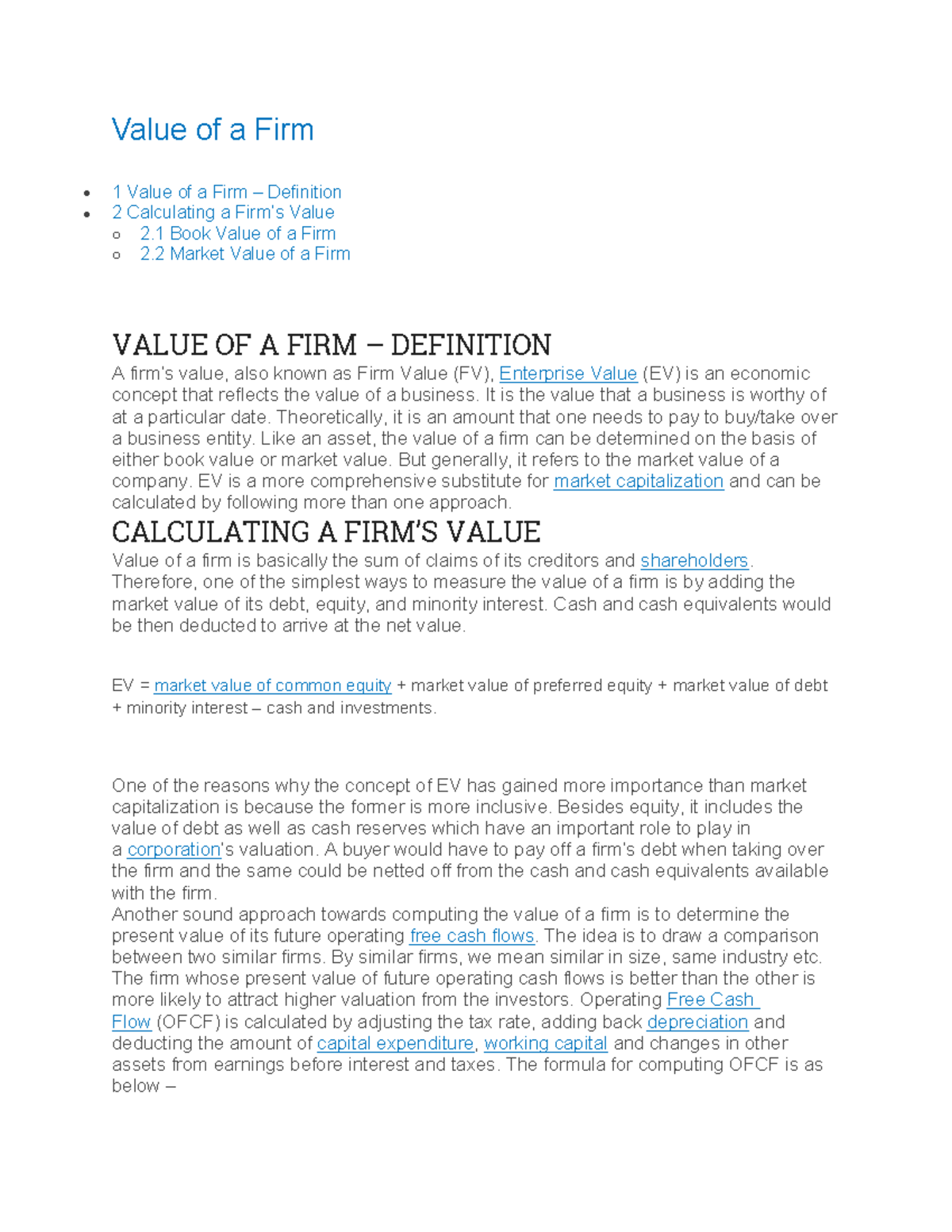 Lesson 4- Value of A Firm - Value of a Firm 1 Value of a Firm ...