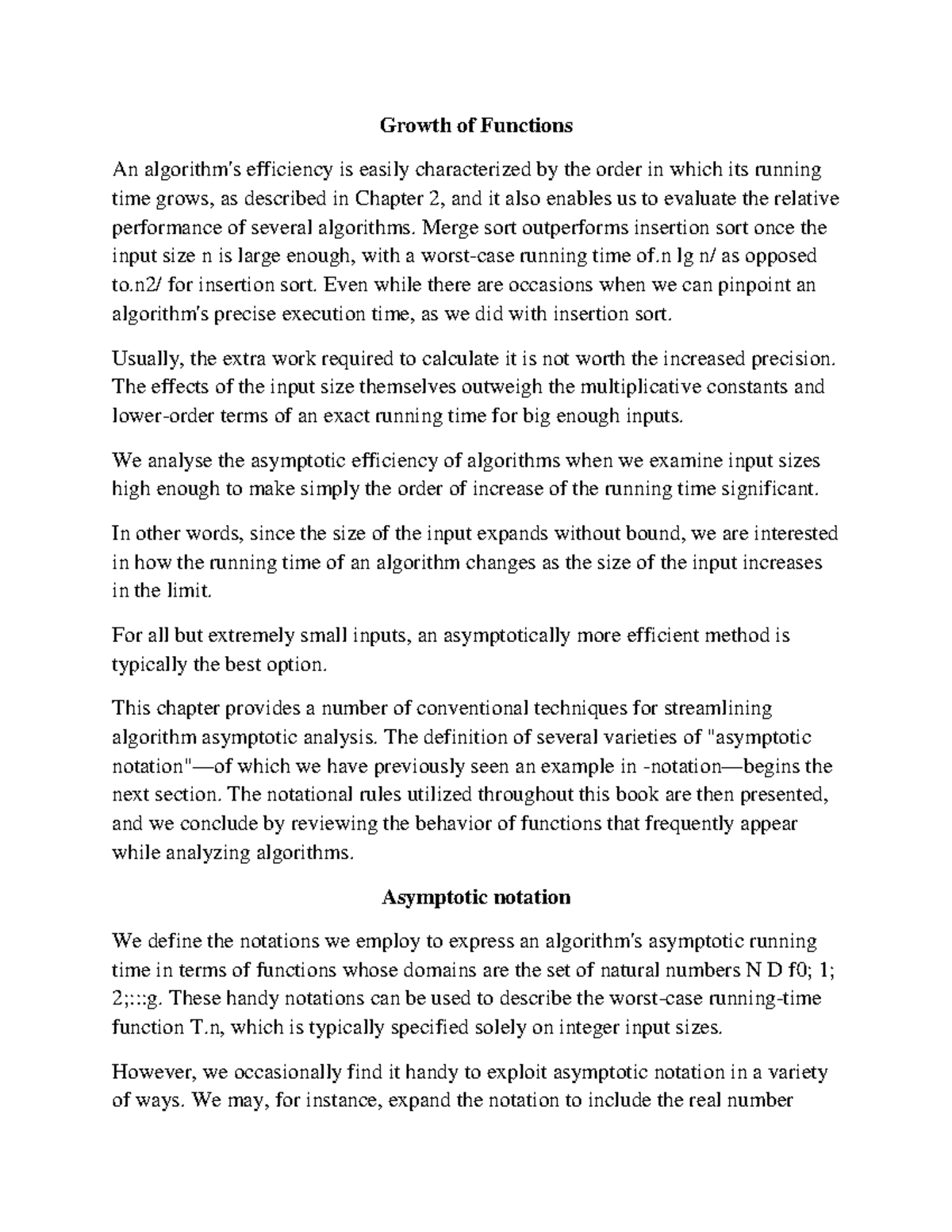 Growth of Functions - Merge sort outperforms insertion sort once the ...