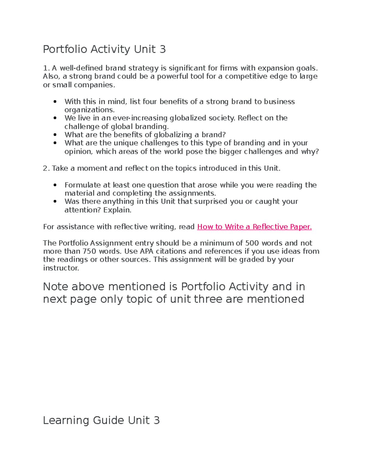 Marketing Portfolio Activity Unit 3 - Portfolio Activity Unit 3 A well ...