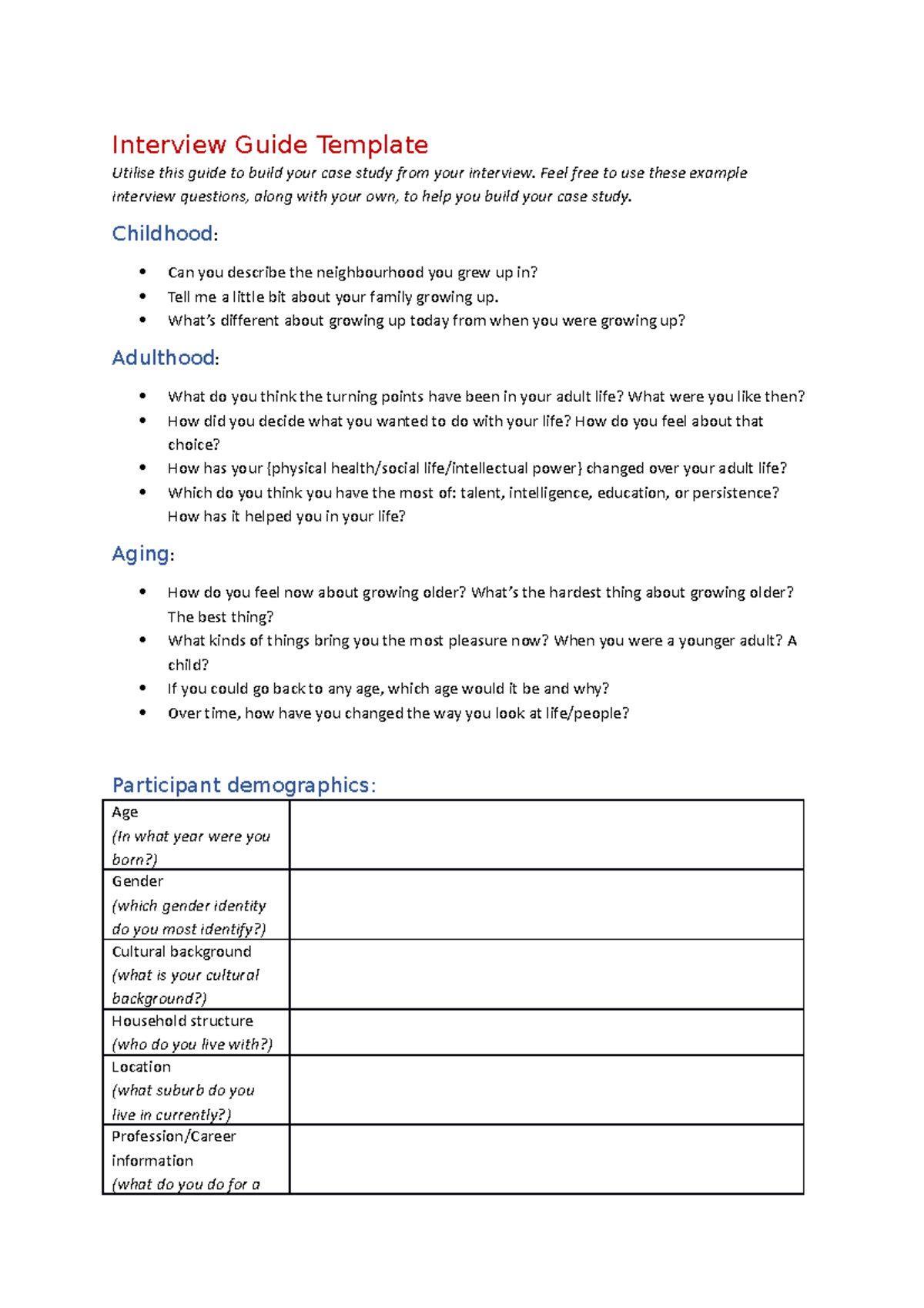 Interview Guide Template - Interview Guide Template Utilise this guide ...