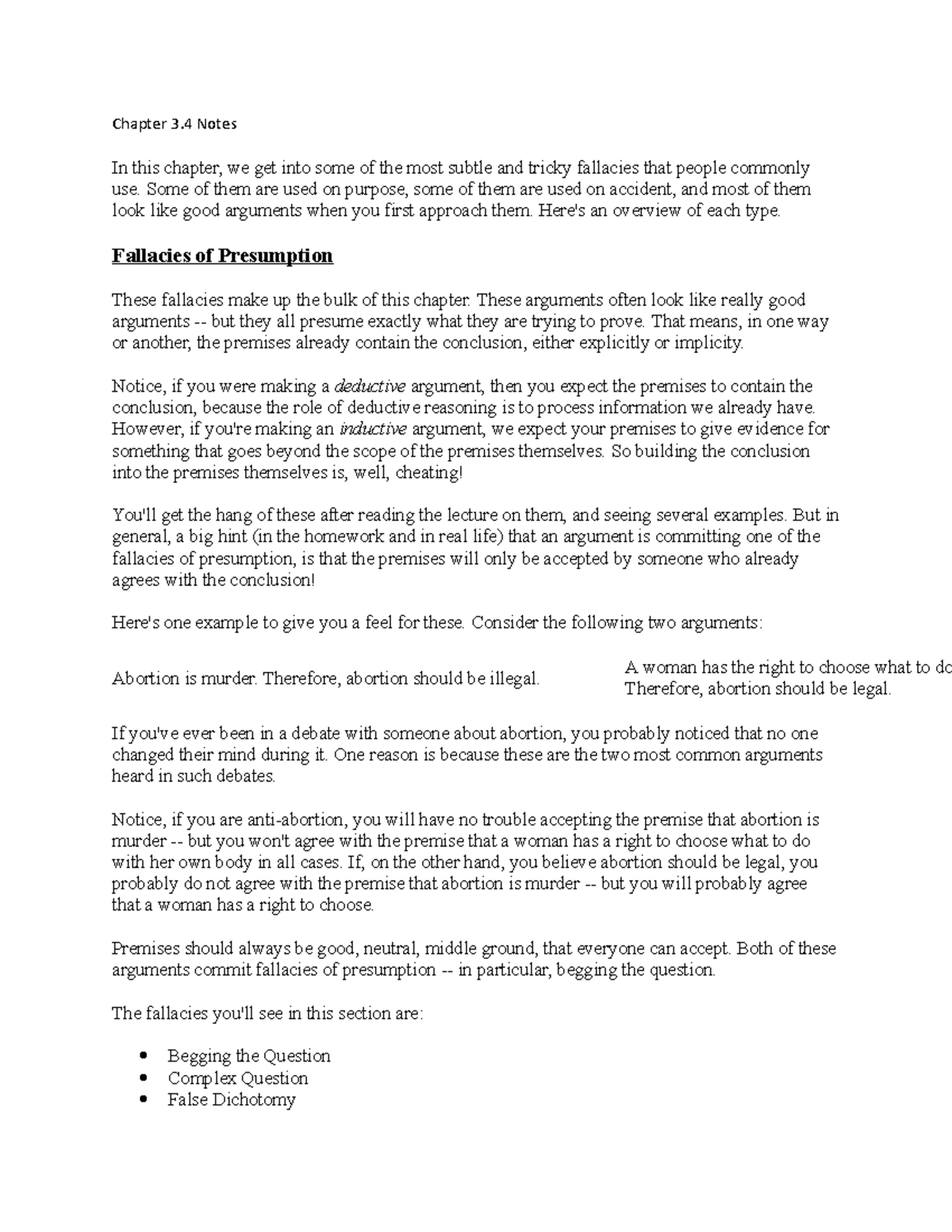 Chapter 3.4 Notes: Fallacies of Presumption Ambiguity and Illicit ...